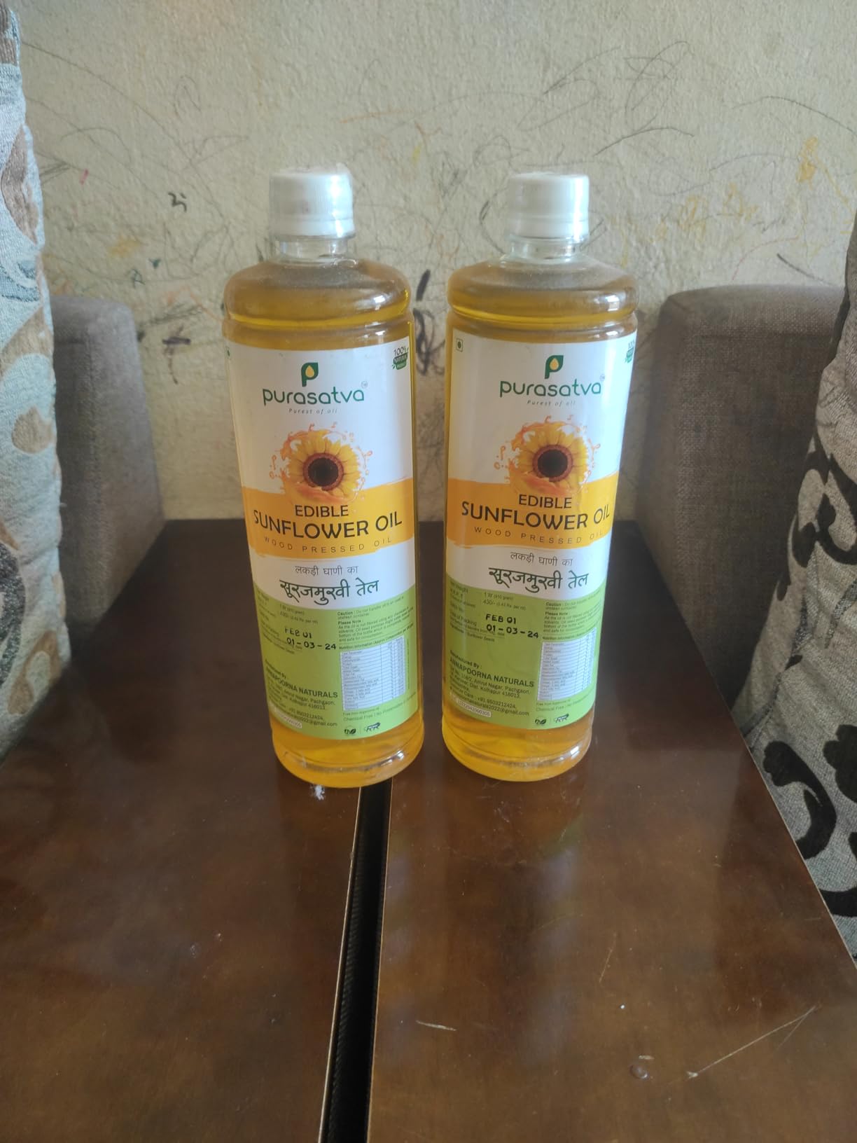 Purasatva 5 Liter Safflower Cooking Oil (Pack of 1) Wood Cold Pressed ...