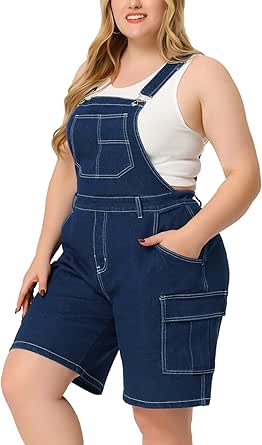 Amazon.com: Agnes Orinda Plus Size Overall Shorts for Women Jumpsuit ...
