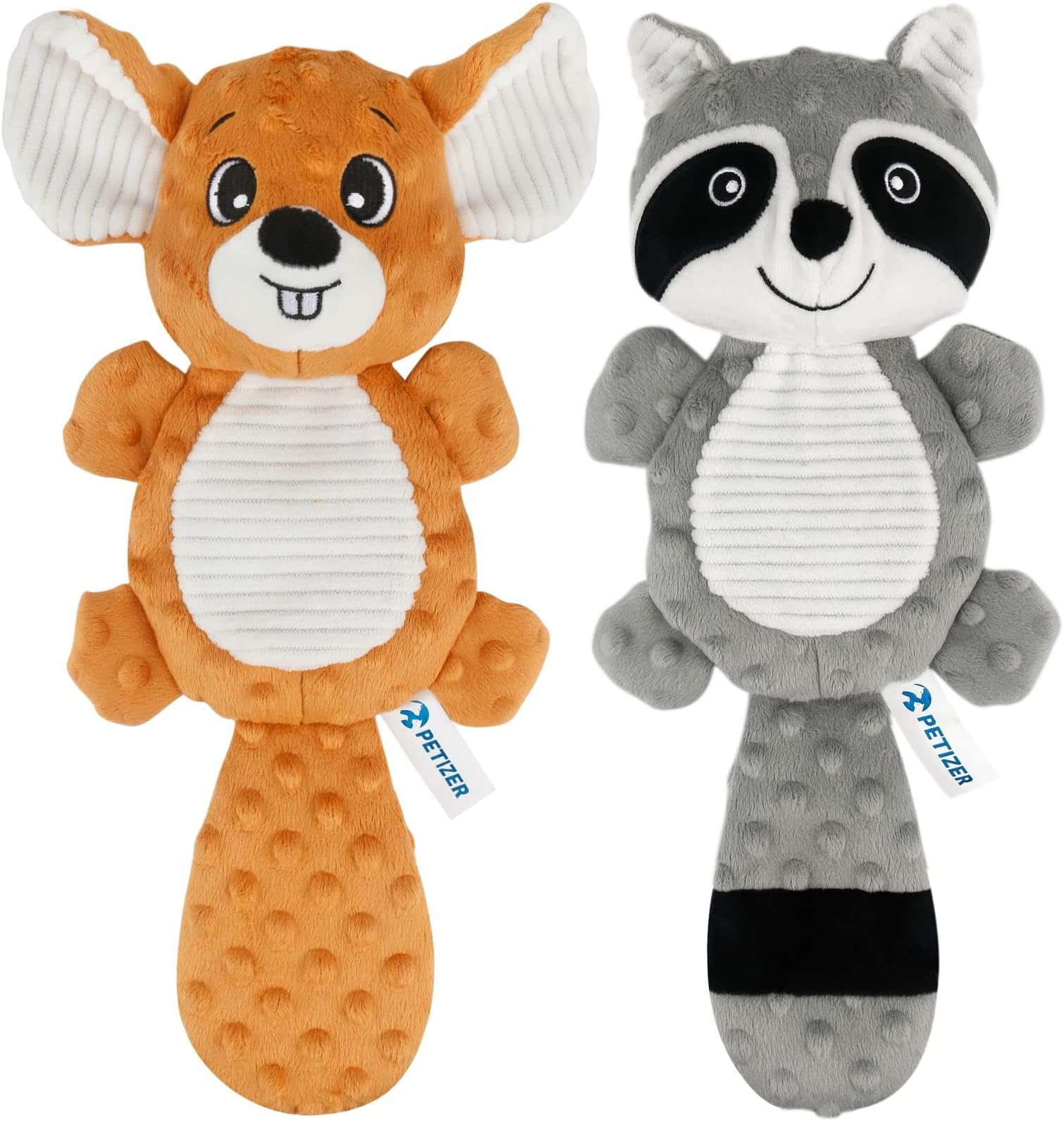 petizer Plush Squeaky & Crinkle Dog Toys, 2 Pack, Cute Squirrel ...