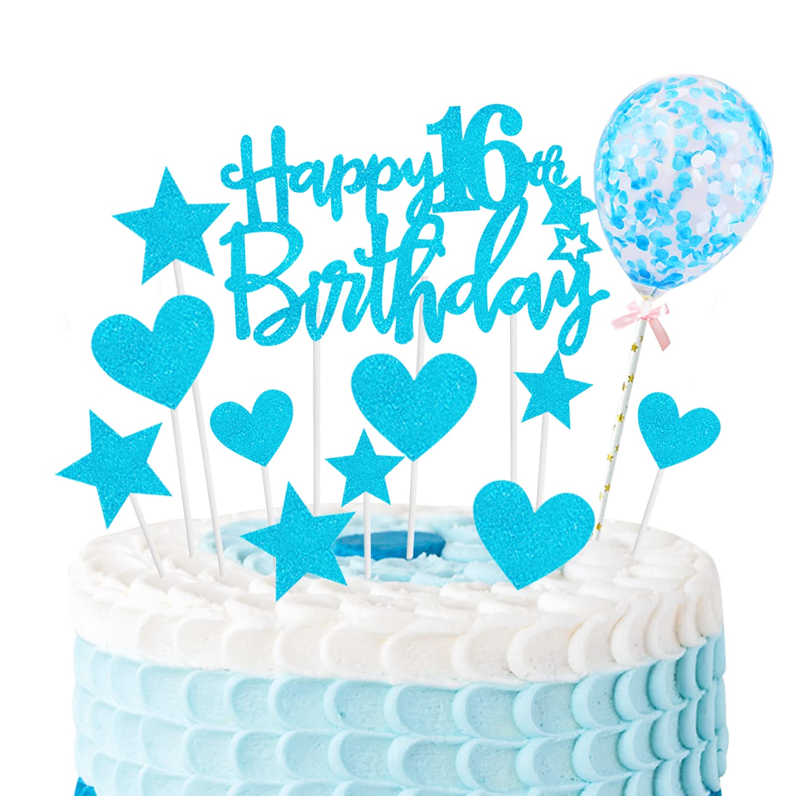 Buy 16th Birthday Cake Toppers Blue, 16th Birthday Cake Toppers Set ...