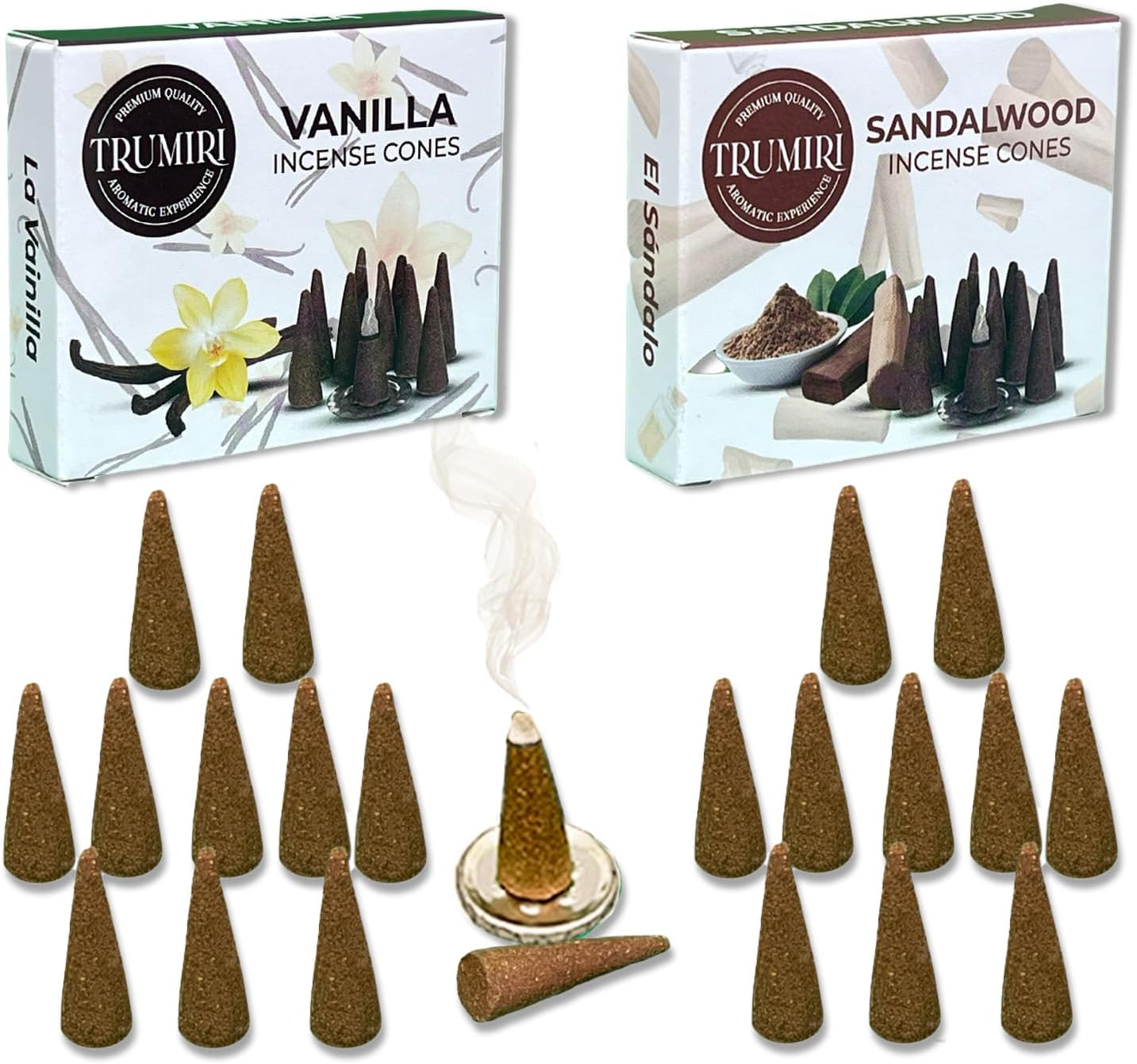 Amazon.com: TRUMIRI Incense Cones - Combo Pack of 20 Cone Incense - 10 Vanilla + 10 Sandalwood ...