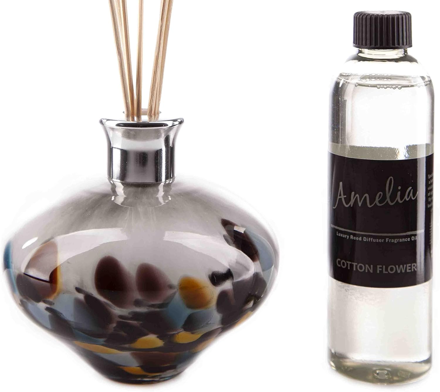 Amelia Art Glass Reed Diffuser Oval in Blue Dynasty with Cotton Flower ...