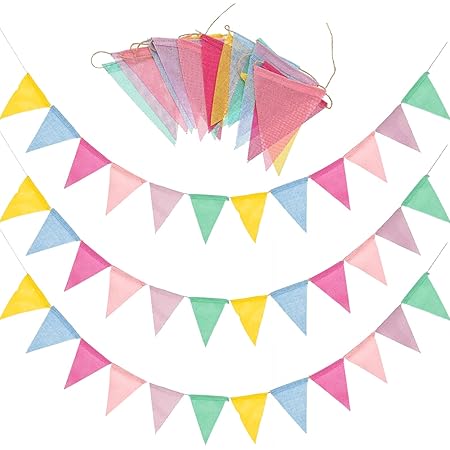 Cojoy 10M Bunting Banner, Burlap Fabric Flag Banners with 48pcs ...