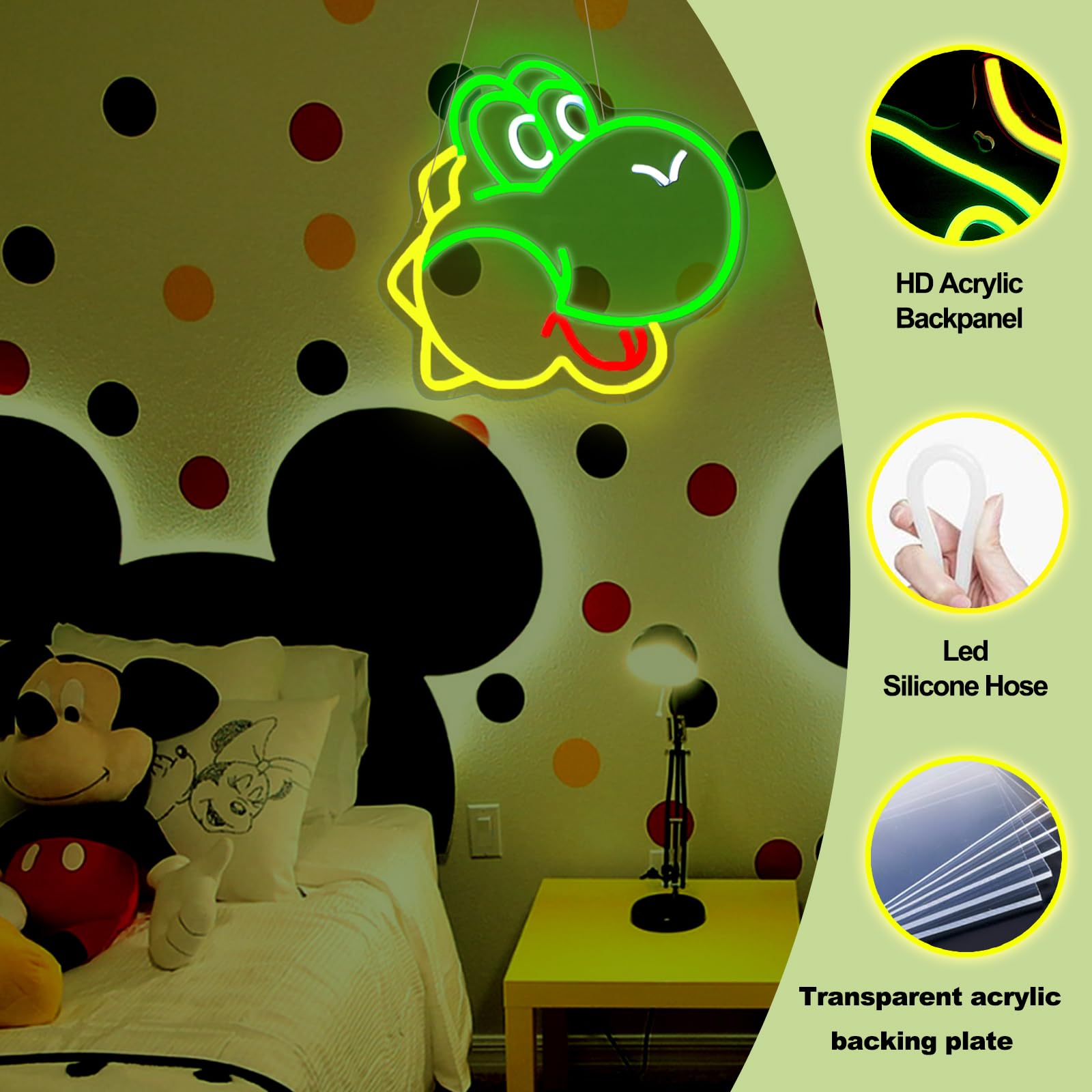 Yoshi Neon Sign Green Led Anime Dinosaur Neon Light Signs for Wall ...