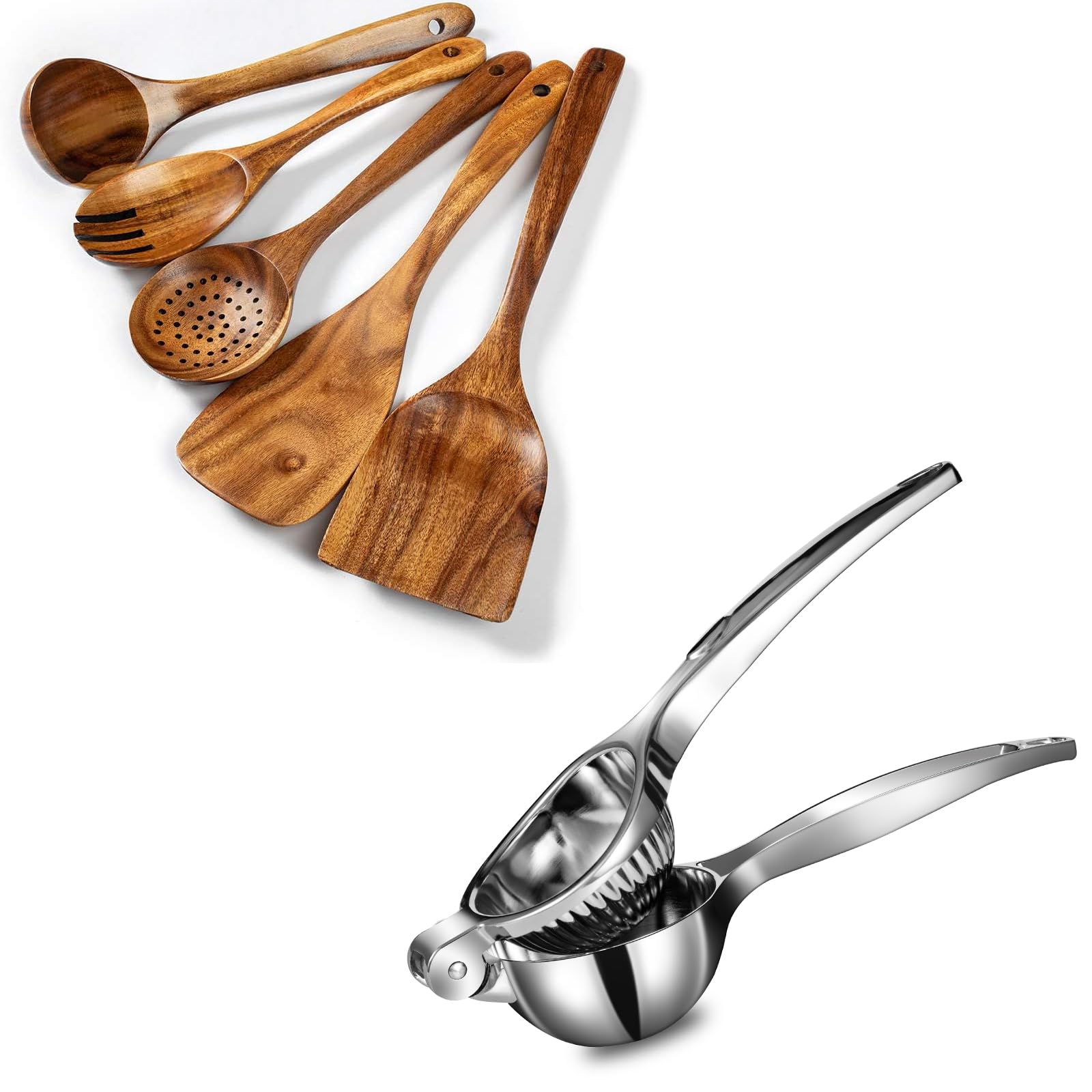 Amazon.com: Wooden Kitchen Utensils set & Lemon Squeezer, 5 Pack Wooden ...
