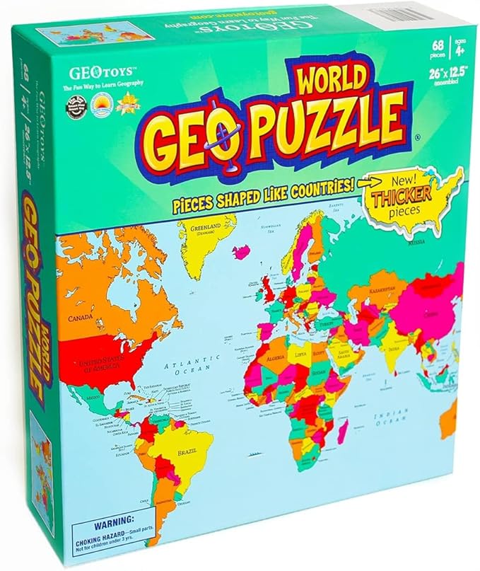 Geotoys Geopuzzle World - Educational Geography Jigsaw Puzzle (68 Pcs ...