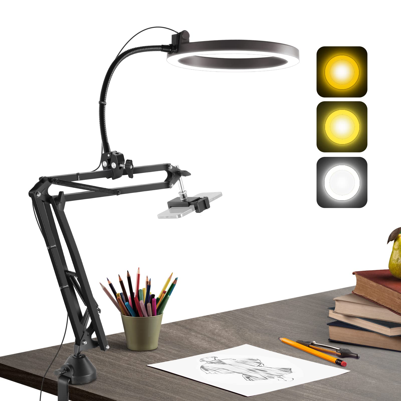 NEEWER Desk Ring Light Overhead Camera Mount Kit with Flexible Tube ...