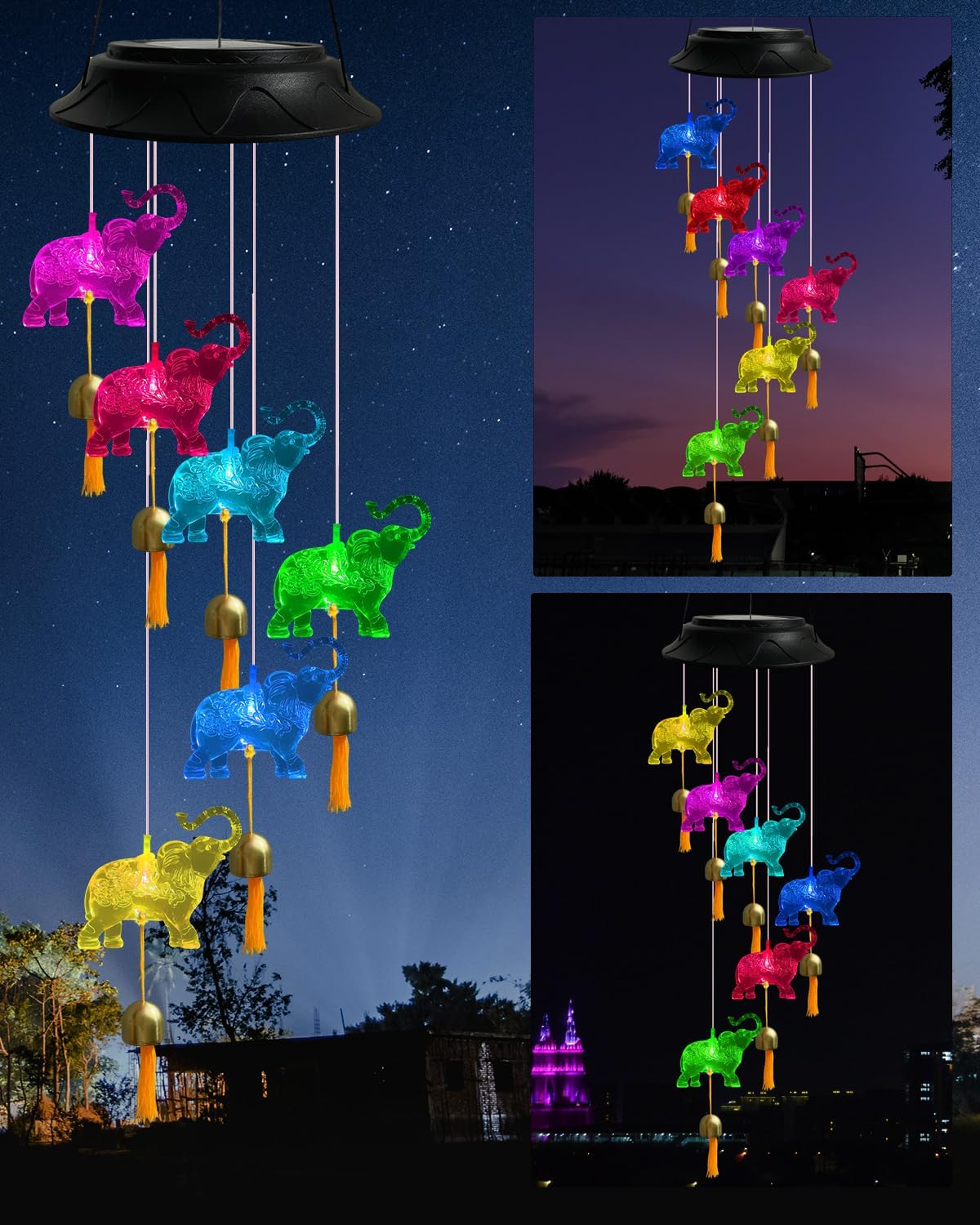 Amazon.com : Solar Wind Chimes Outdoor, Elephant Bell Color Changing ...