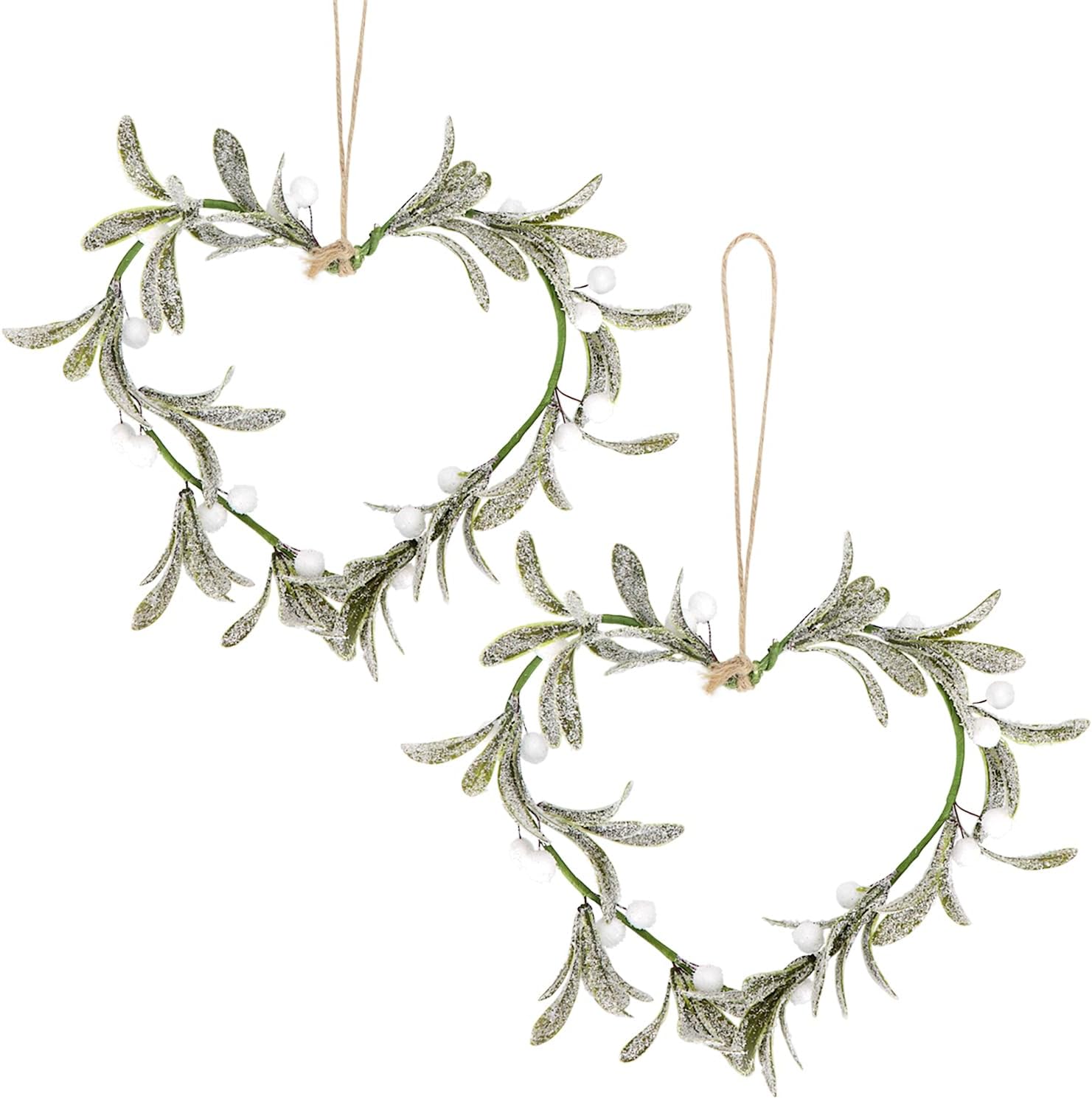 Amazon.com: 2 Pcs Christmas Artificial Mistletoe, 25'' Frosted Heart ...