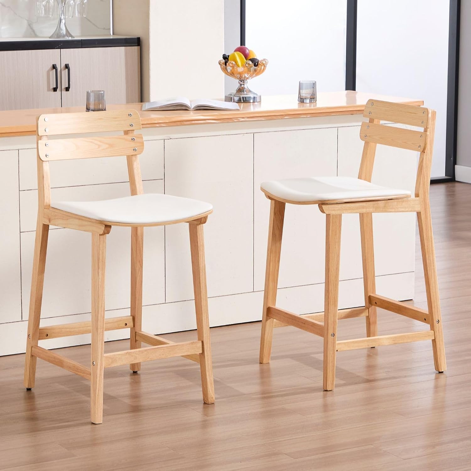 chairus Wood Bar Stools Set of 2 Upholstered Breakfast Counter Stools ...