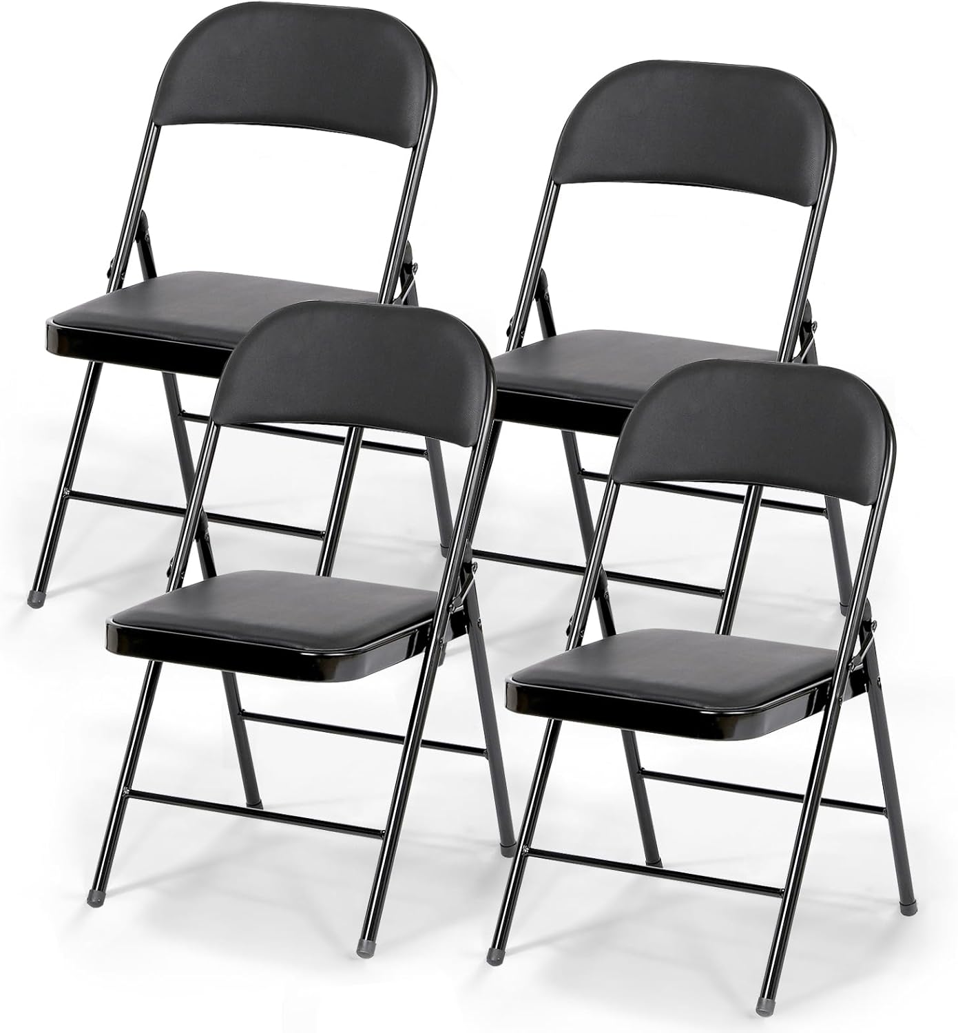 Amazon.com: SKONYON Folding Chairs with Padded Seats Black Foldable ...