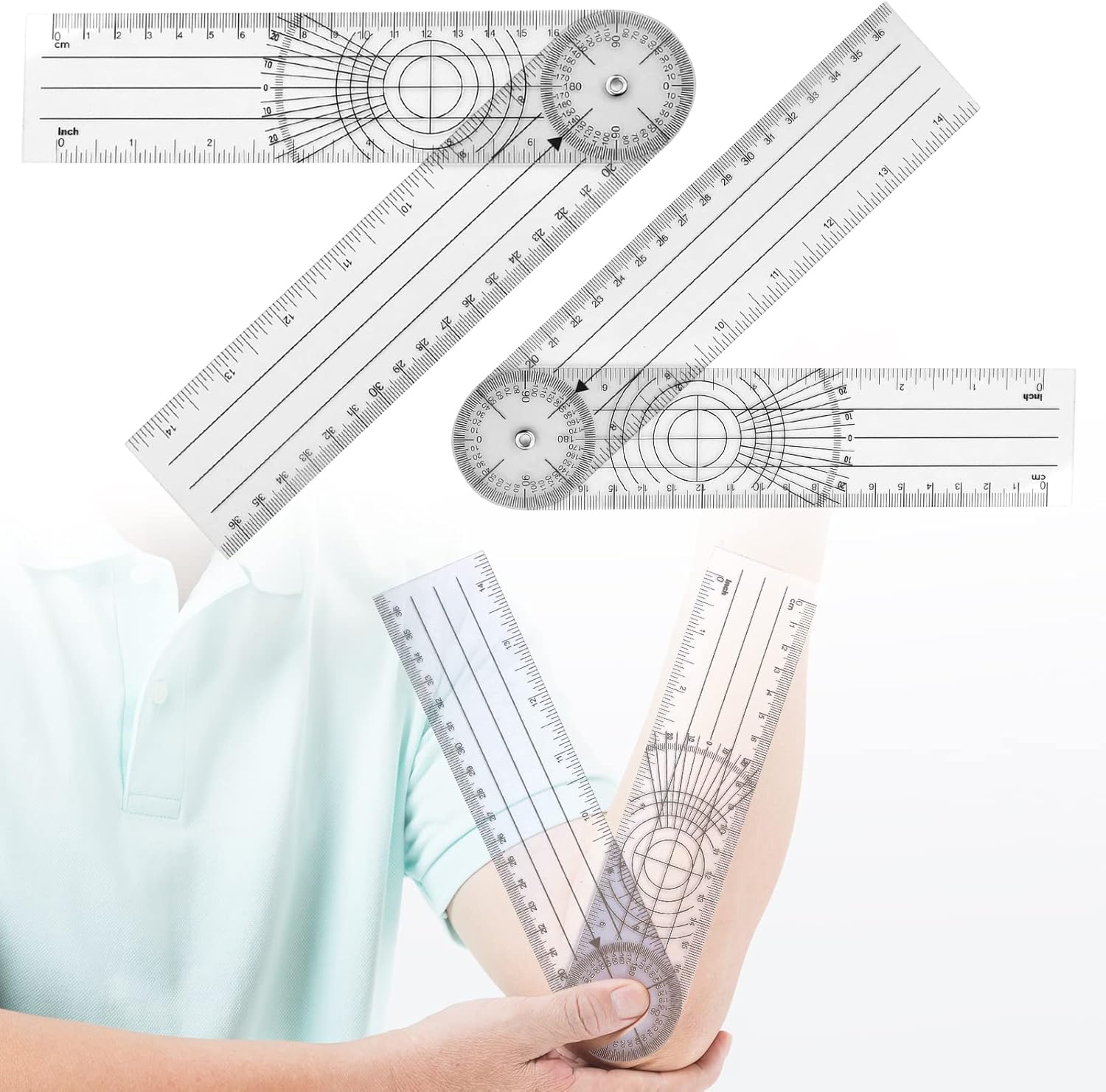 Lot De 2 Goniomètres Rotatifs à 360 ° Kiné Angle Ruler Transparent ...