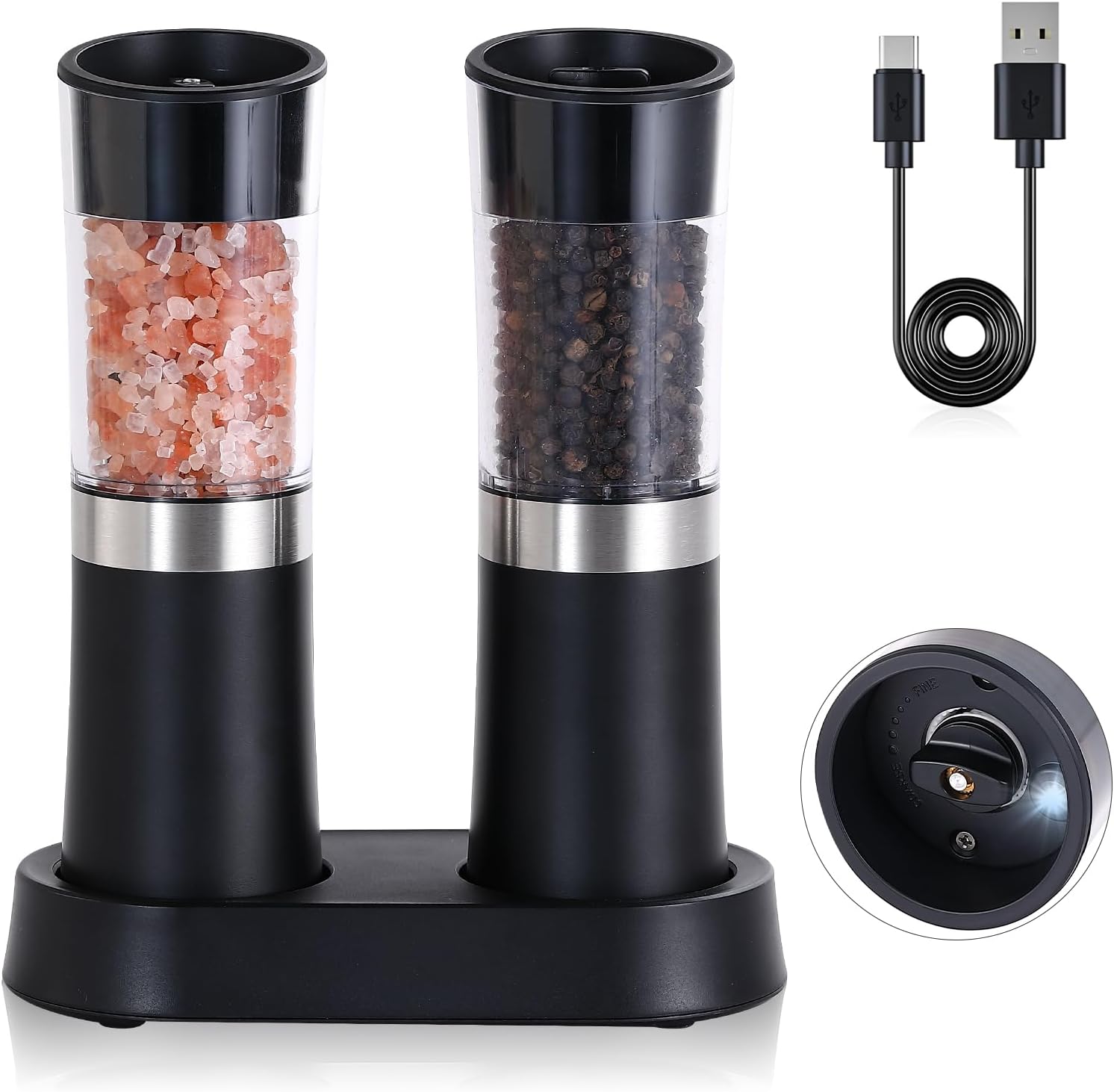 Amazon.com: Gravity Electric Salt and Pepper Grinder Set, USB Rechargeable, Automatic Salt and ...
