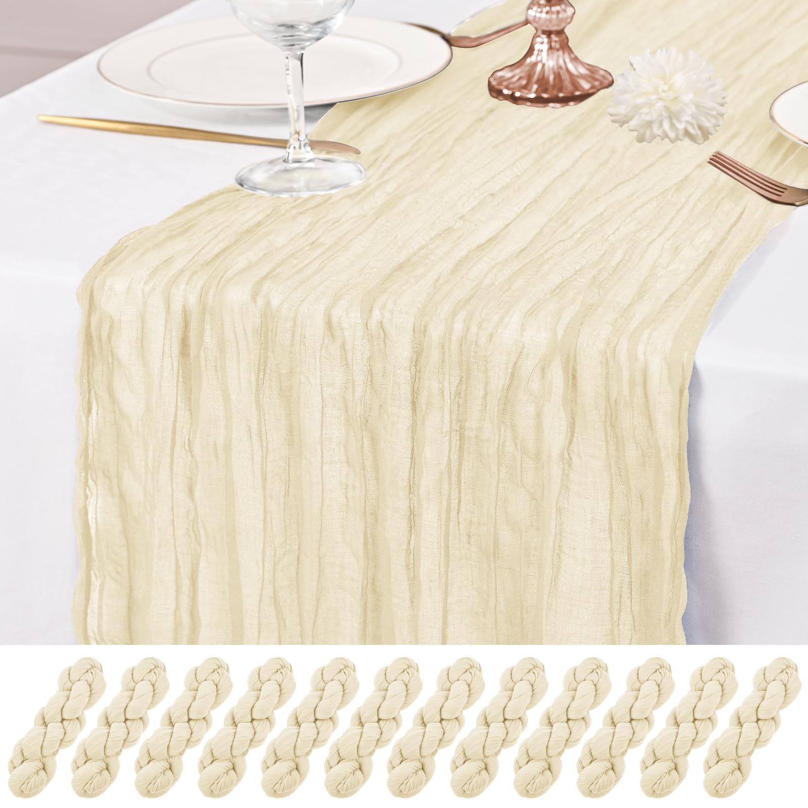 Amazon.com: 12 Pack Ivory Table Runner 10Ft Cheesecloth Table Runner ...