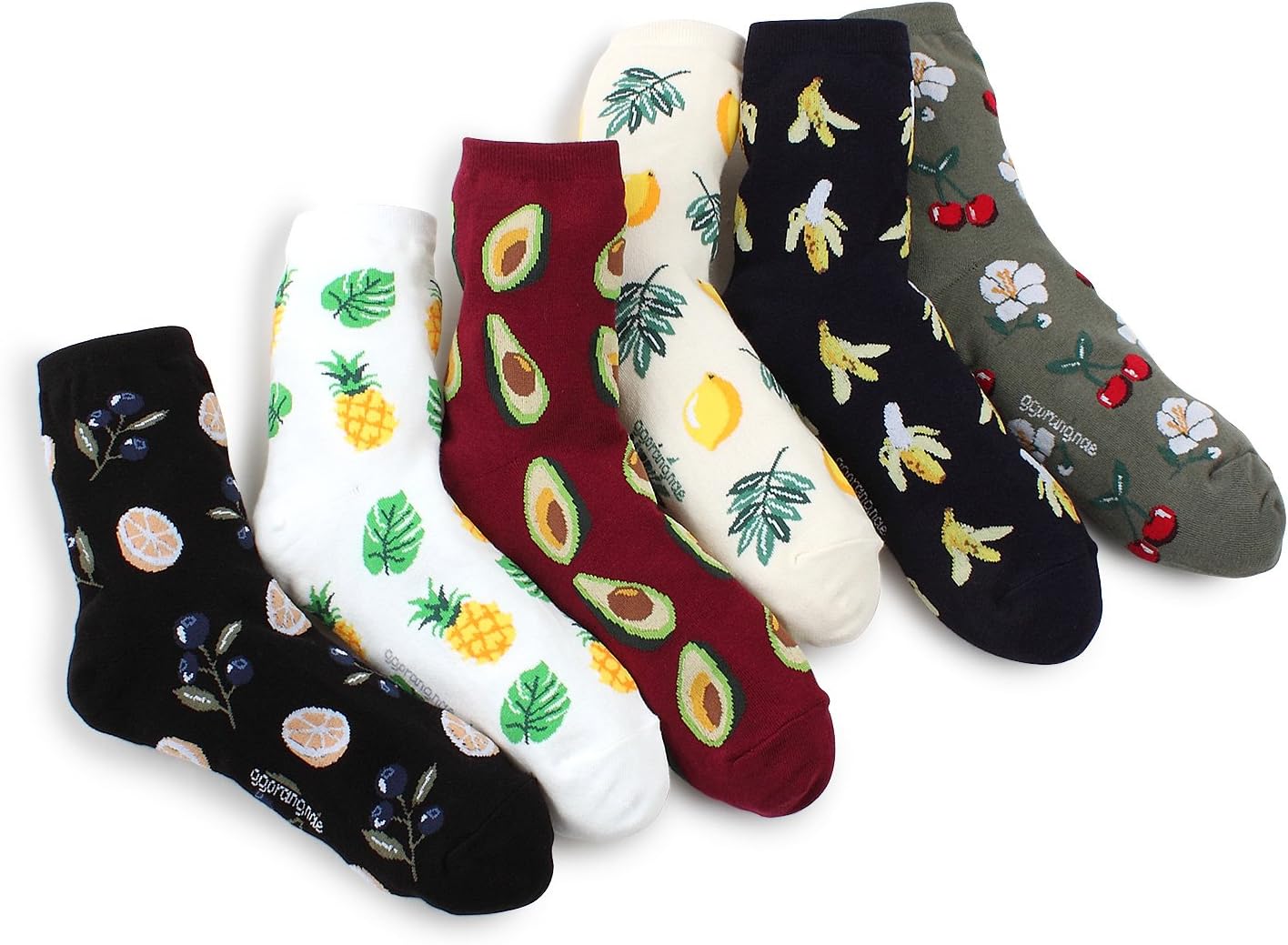 Amazon.com: Women Fruits pattern cotton socks (Crew 6 pairs) CN ...