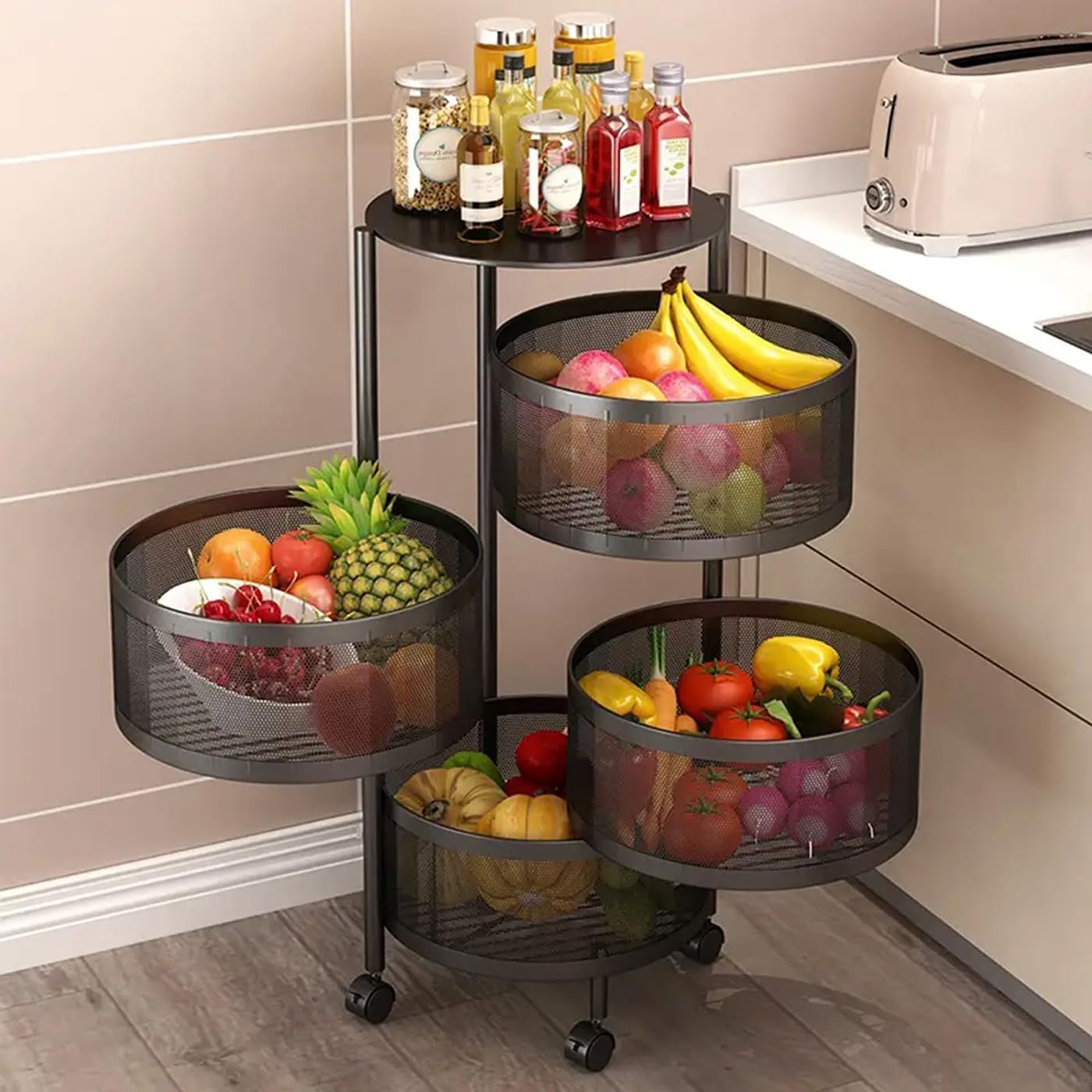 Kinfolk Metal 4 Layer Kitchen Rotating Trolley Storage Rack, Kitchen ...