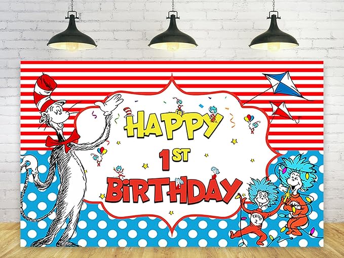 Amazon.com : Blue Dots Red Stripes Backdrop Party Supplies Birthday ...