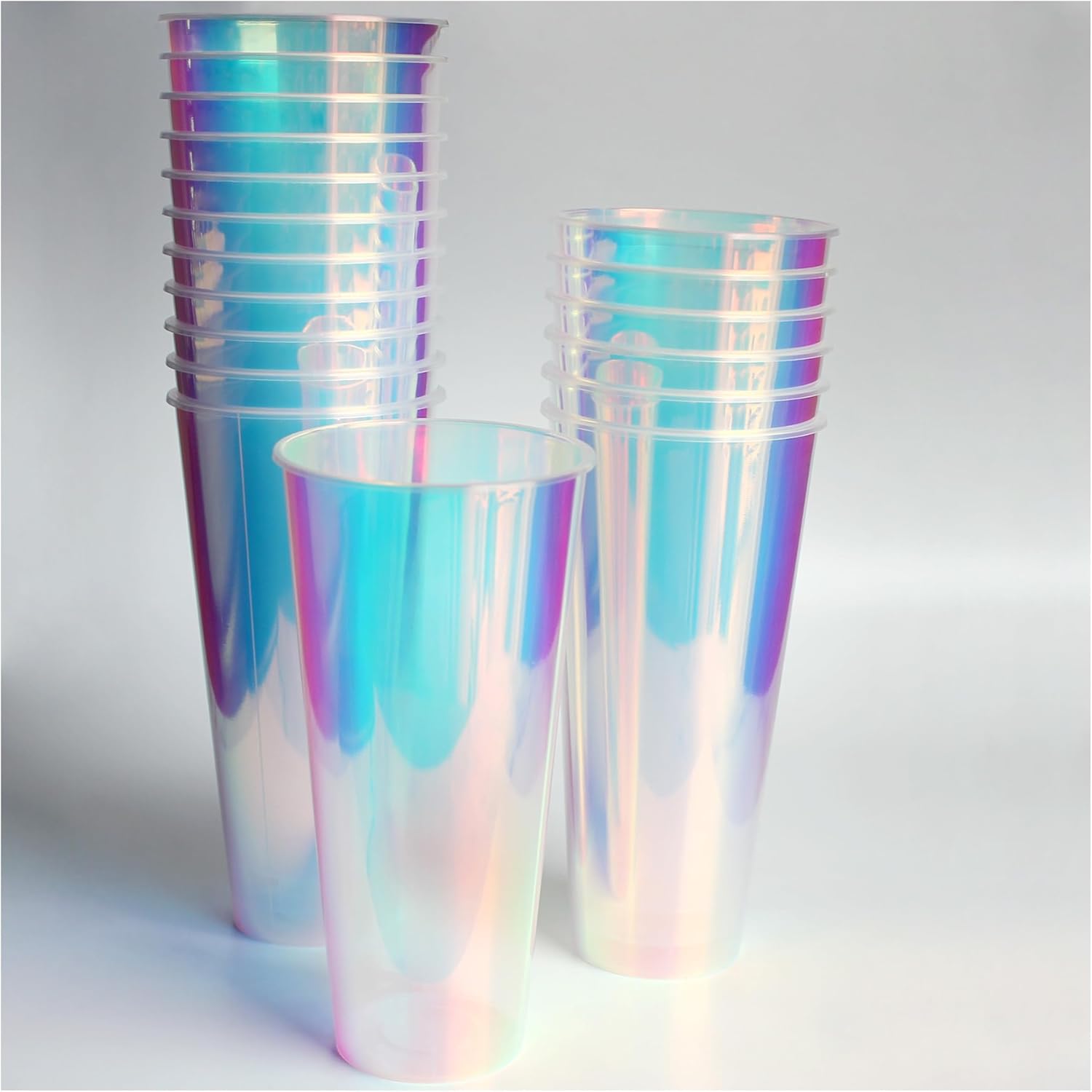 Amazon.com: MnhoMnrn 18 Pcs Iridescent Clear Plastic Cups 23oz Fancy ...
