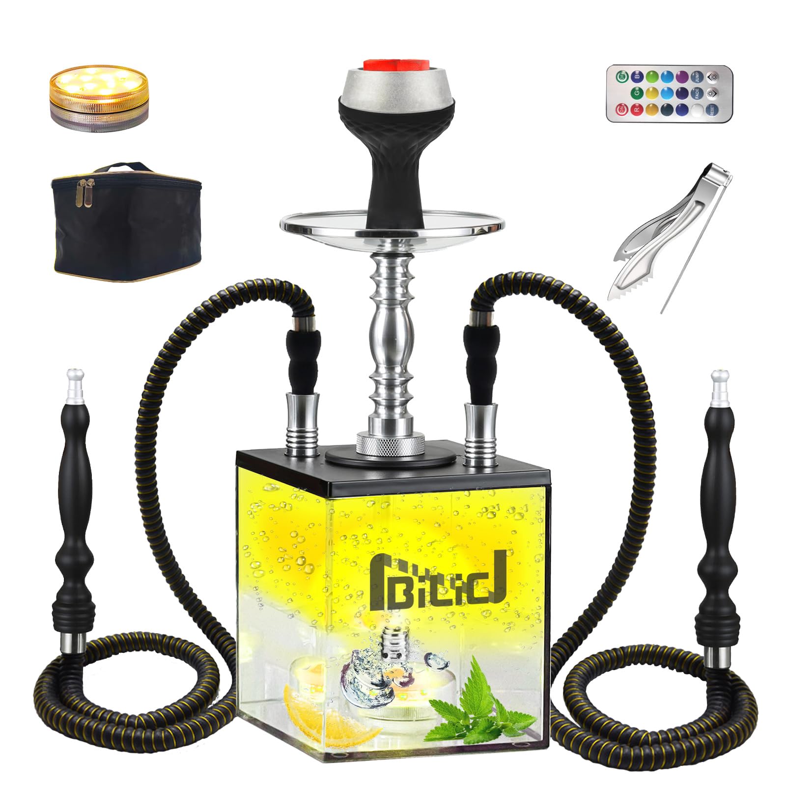 Amazon.com: Hookah Set 2 Hose Hookahs Shisha with Everything Modern Cube Hookahs Acrylic Hookah ...