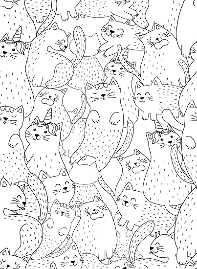 GLOW4U Cute Cat Peel and Stick Wallpaper Balck White Cartoon Aniaml ...