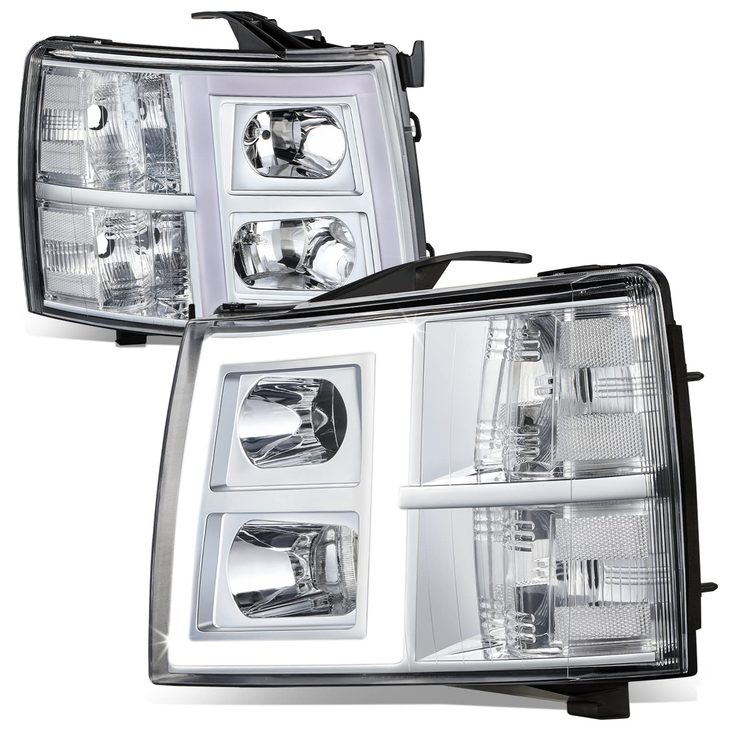 Amazon.com: Auto Dynasty LED DRL Headlights Assembly Compatible with Chevy Silverado 1500 2500HD ...