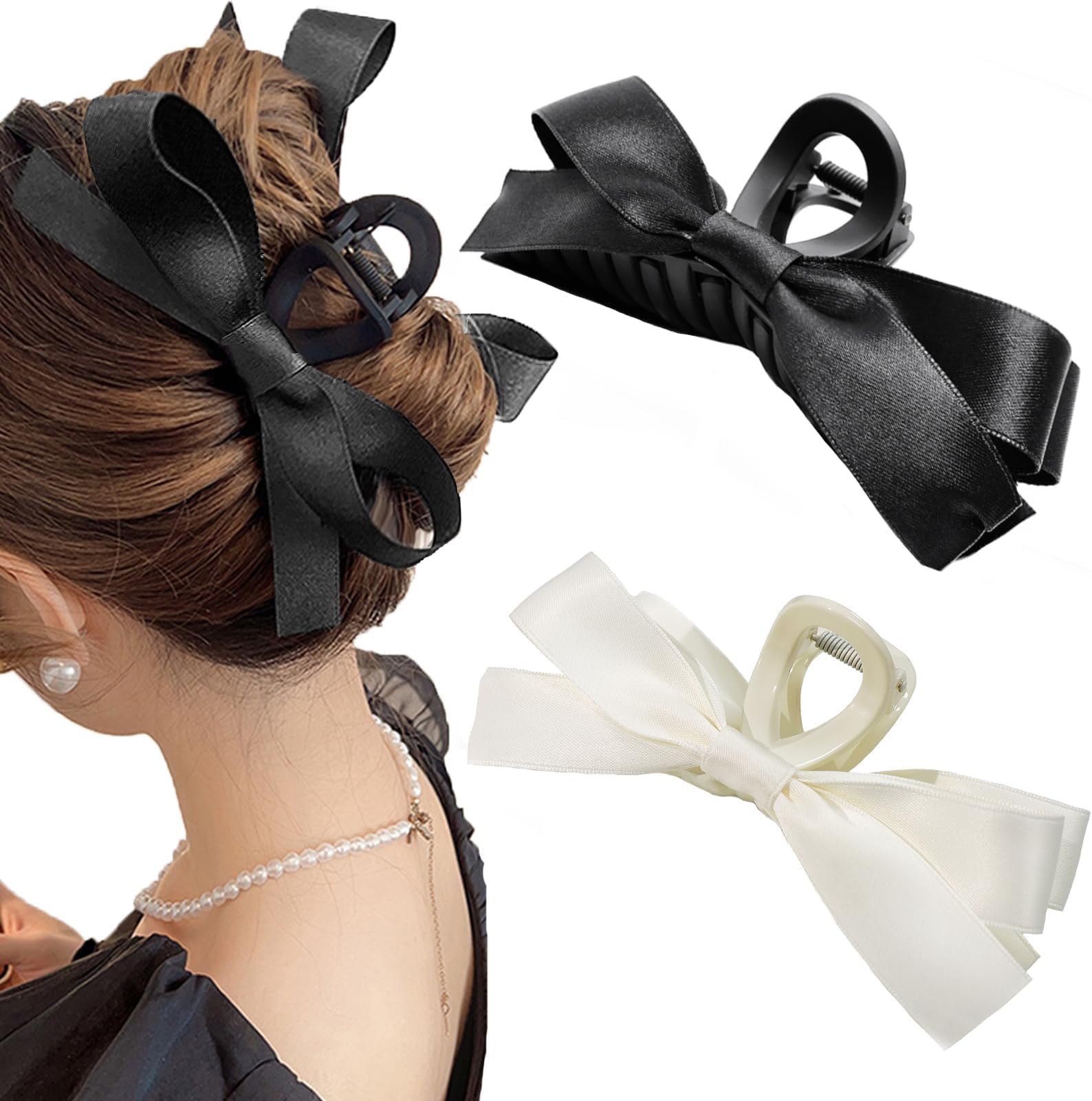 Amazon.com : Wiwpar Large Chiffon Fabric Ribbon Bow Hair Clip, 16cm/6 ...