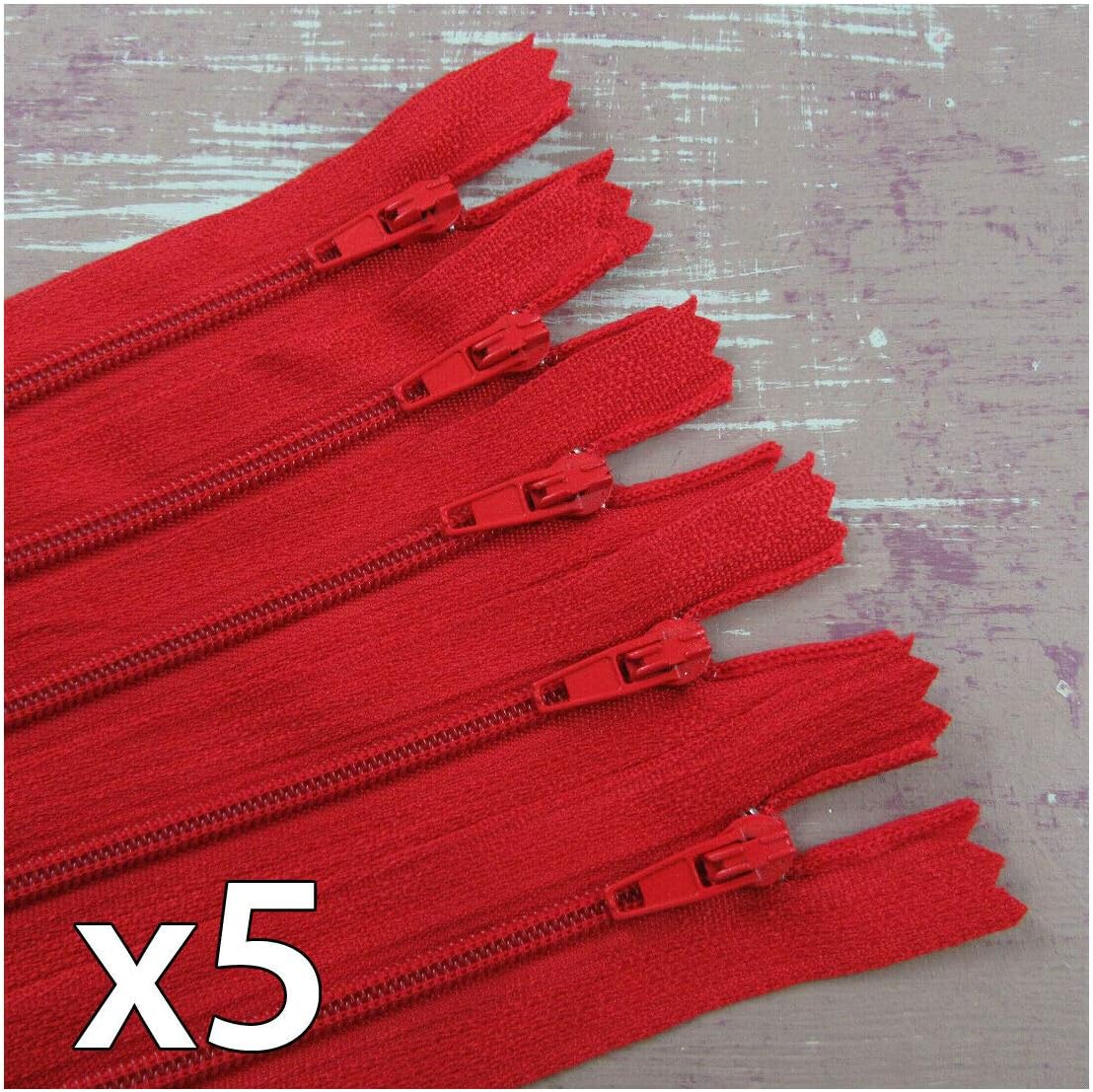 5 Pack x Closed END No.3 Nylon ZIPS *24 Colours* Zipper Sewing (Red x 5 ...