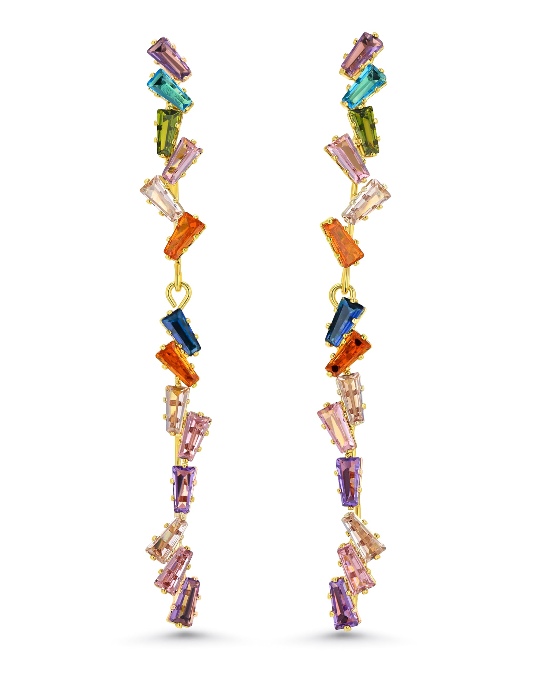 Amazon.com: Dainty Long Colorful Gemstone Linear Drop Earrings, Multi ...