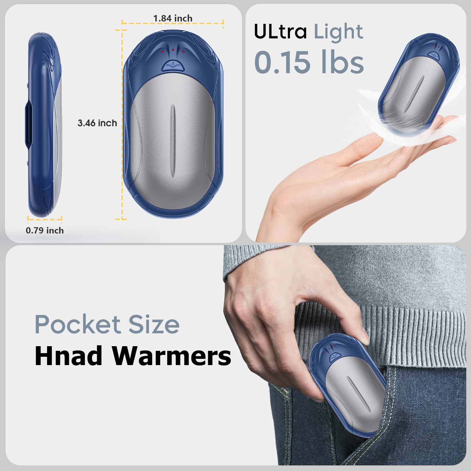 Snapklik.com : Rechargeable 6000mAh AI Smart Hand Warmers - 20Hrs Heat