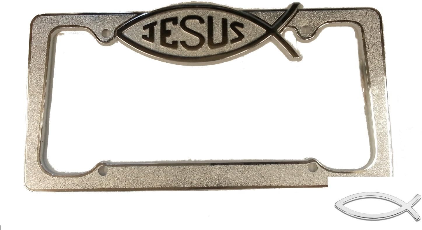 Amazon.com: Jesus Chrome License Plate Frame & Bonus Ichthus Vehicle ...