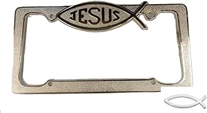 Amazon.com: Jesus Chrome License Plate Frame & Bonus Ichthus Vehicle ...