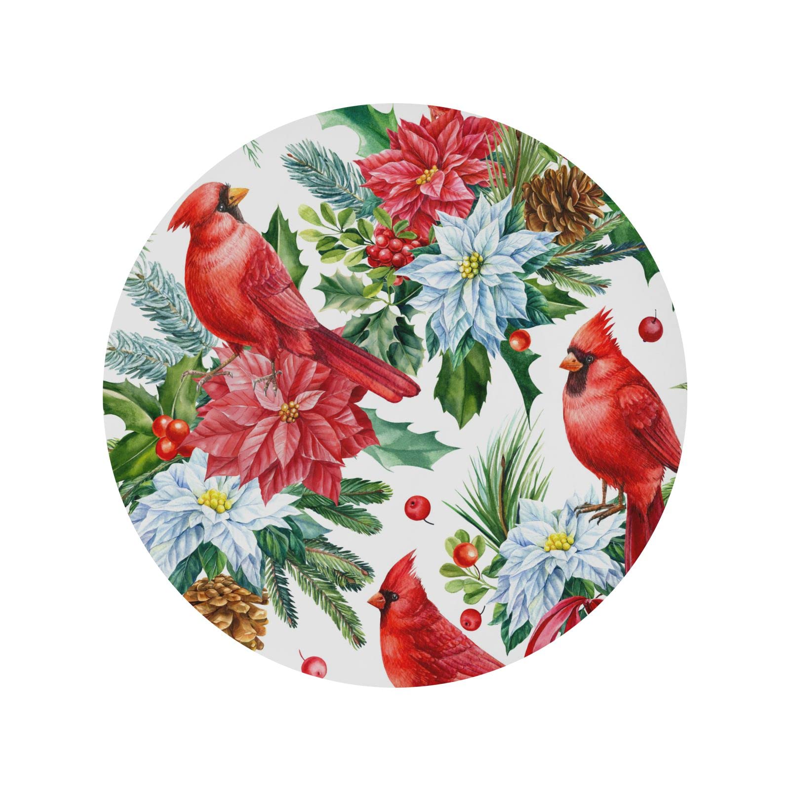 Red Christmas Flower with Cardinal Birds, Elastic Fitted Edged Round ...