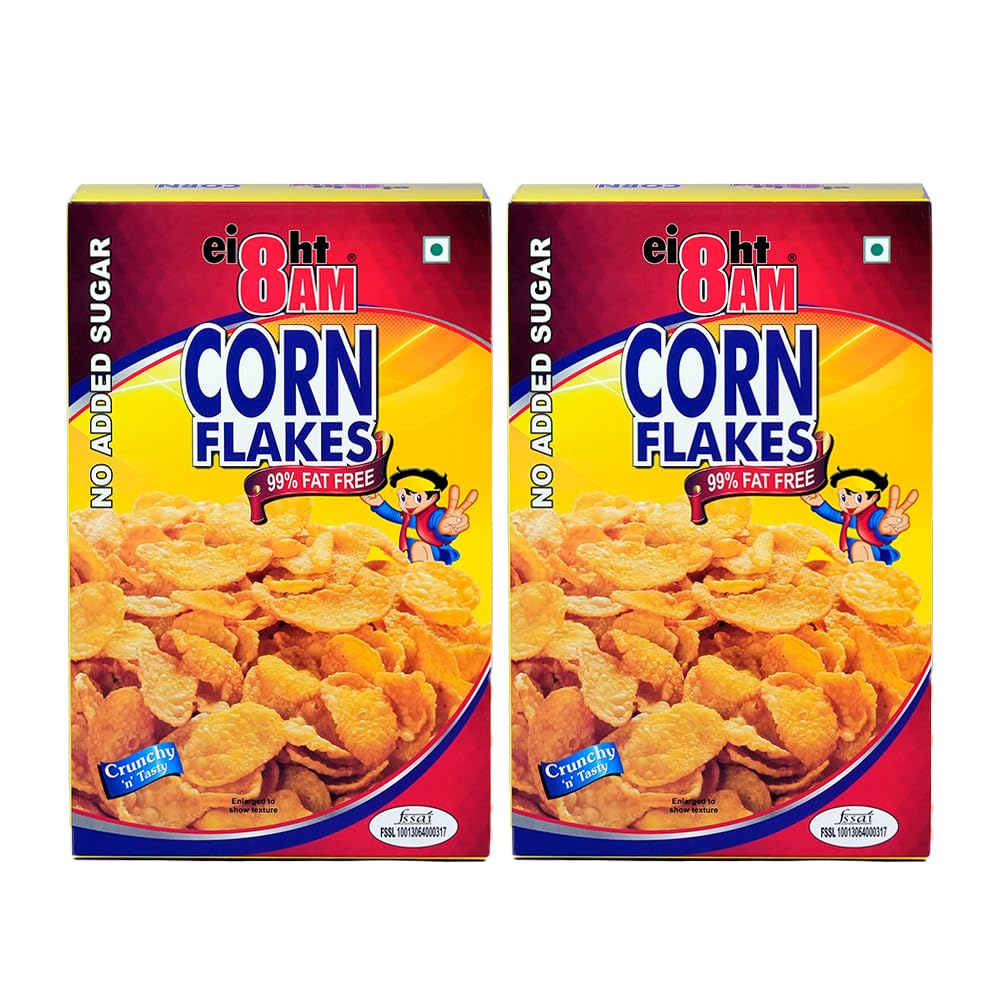 8:00 AM Corn Flakes 500 Gram (Pack Of 2), No Added Sugar, 97% Corn, 99% ...