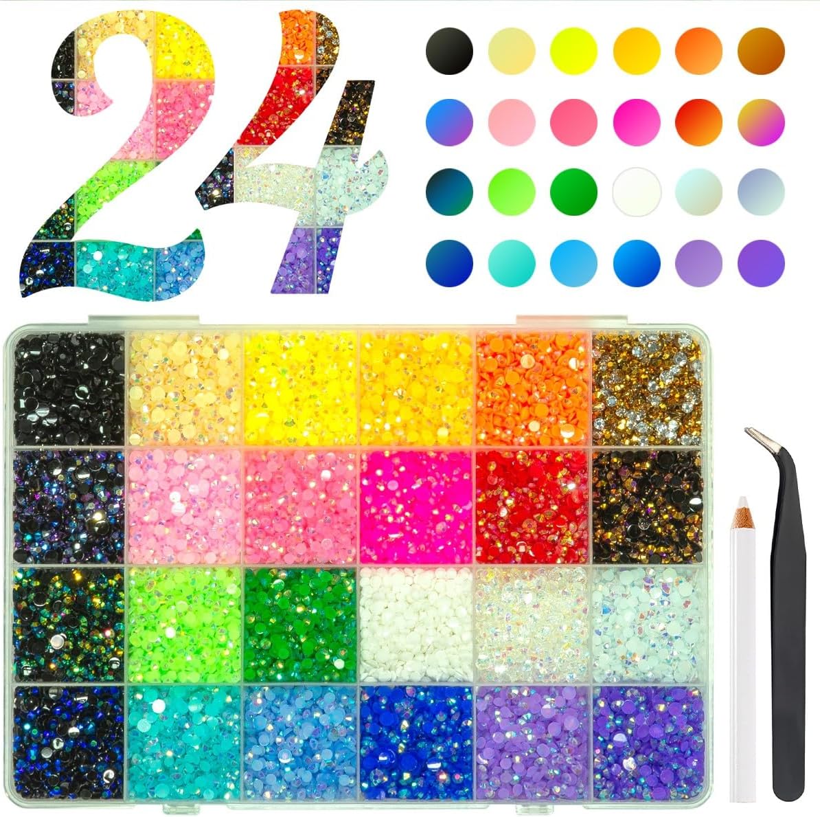 Amazon.com: qiipii 20000PCS 24 Color Jelly Resin Rhinestones Bulk 3mm ...