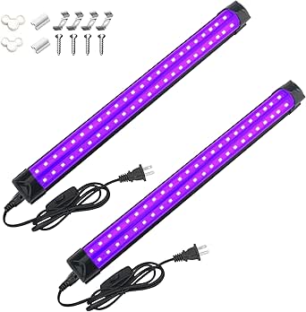 BOSITE 2 Pack 10W 48 LED Black Light Bars 1Ft 395-400nm UV Blacklight Tube with 5.9Ft Cord+Plug ...