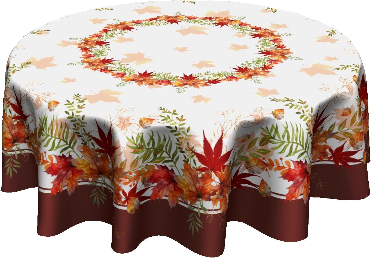 Amazon.com: Autumn Maple Leaf Round Tablecloth Fall Leaves Green and ...