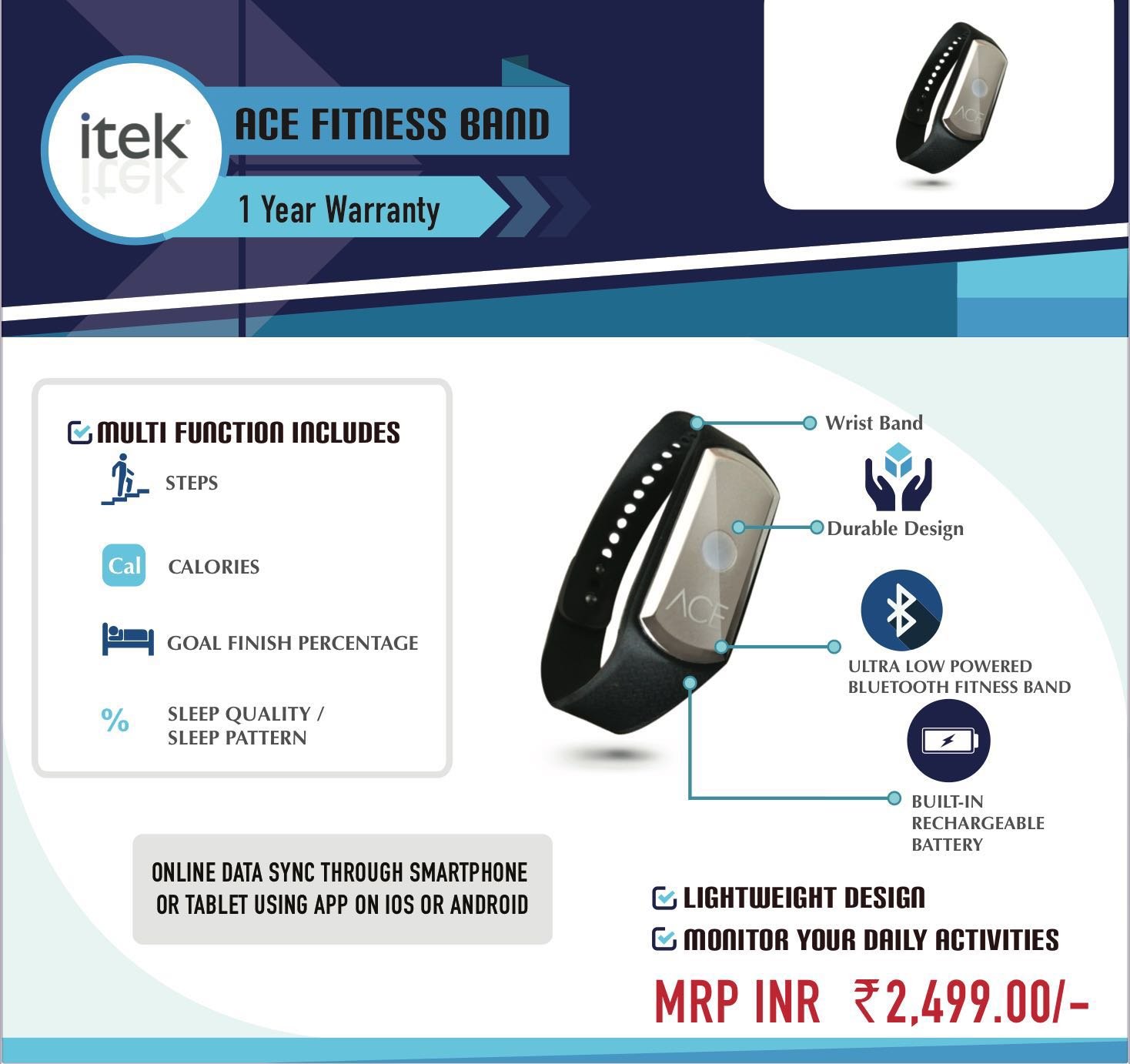Itek Ace Fitness Tracker (Black) : Amazon.in: Sports, Fitness & Outdoors