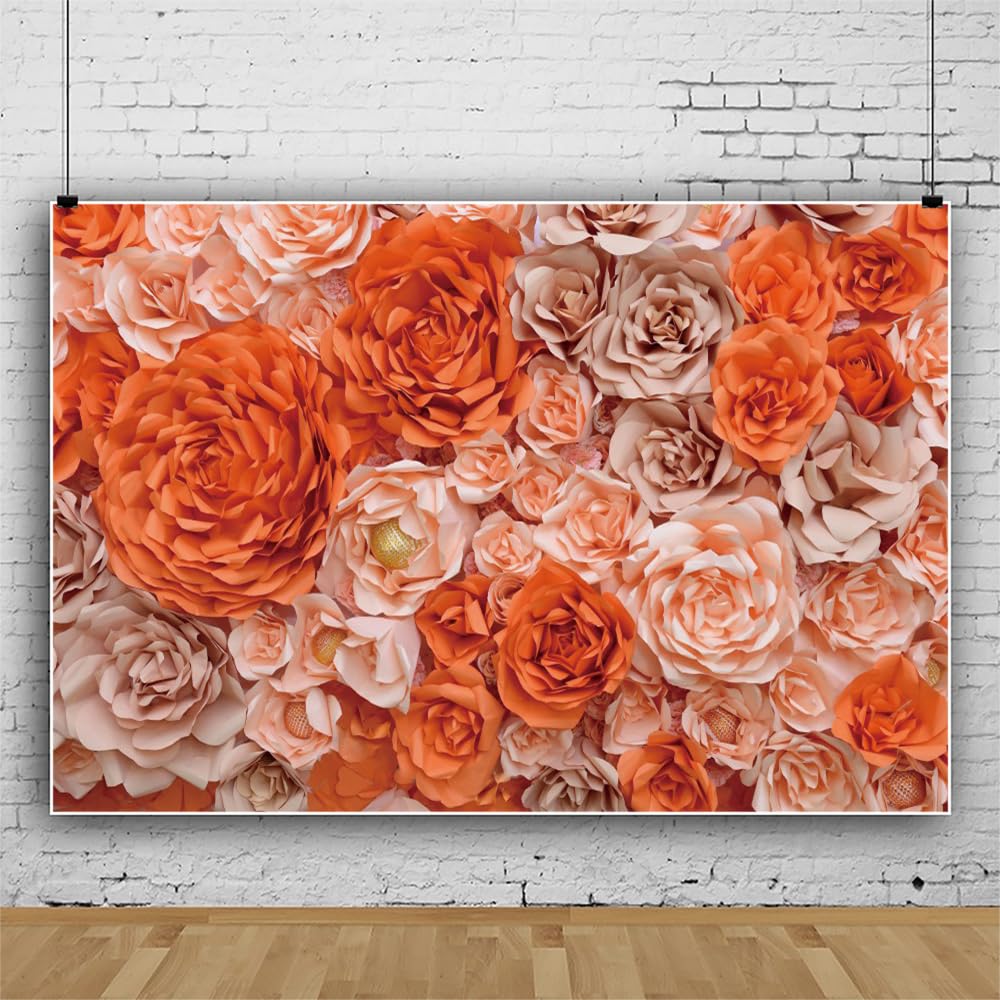 Amazon.com : Orange Rose Backdrop for Party Luxury Rose Floral Paper ...