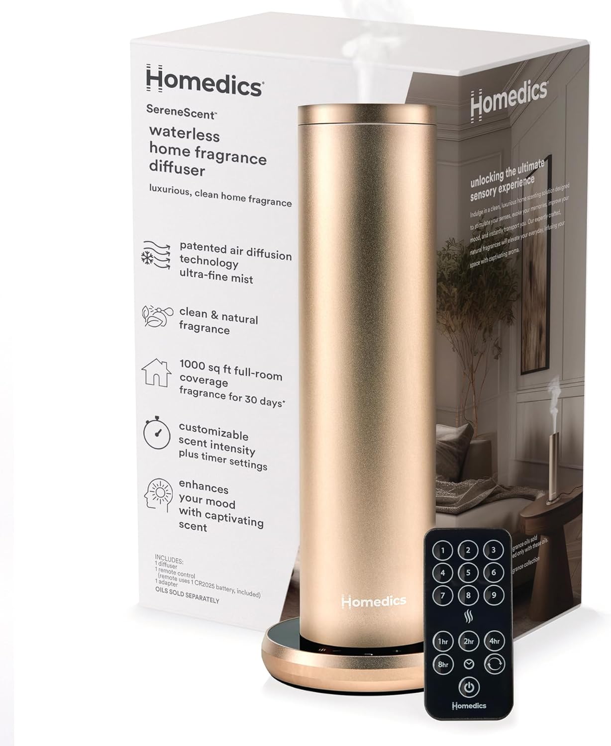 Homedics SereneScent Waterless Home Fragrance Diffuser, Use with Homedics SereneScent Oil (Sold ...