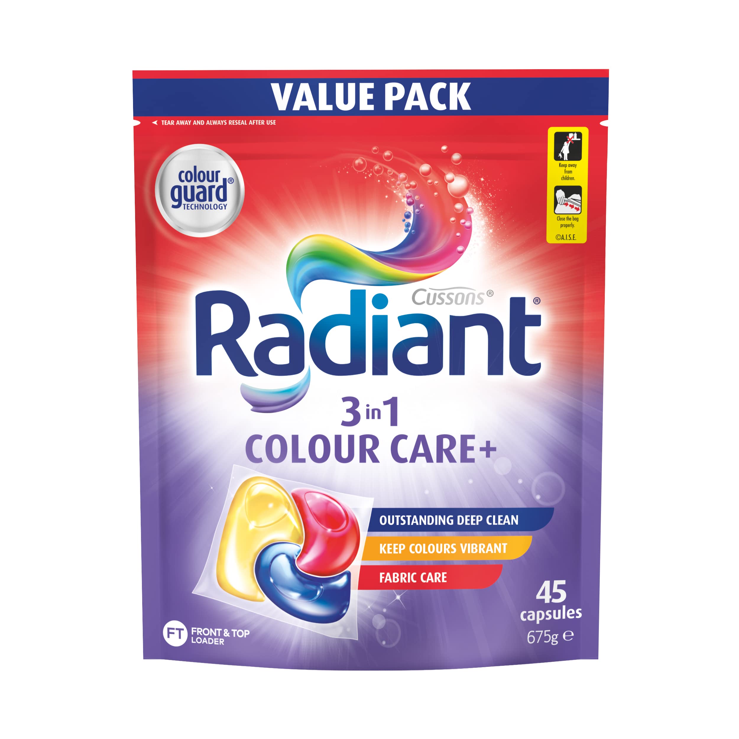 Radiant Colour Care 3 in 1 Laundry Detergent, 675 g (45 Capsules ...