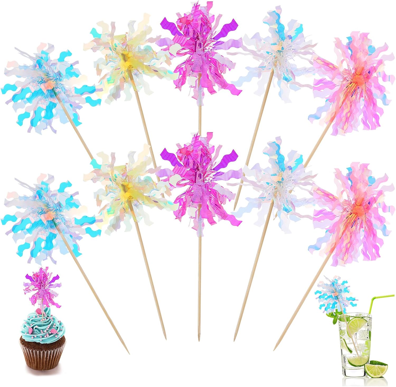 Amazon.com: Foil Firework Cupcake Toppers,10 Pack Sparkle Foil Cake ...