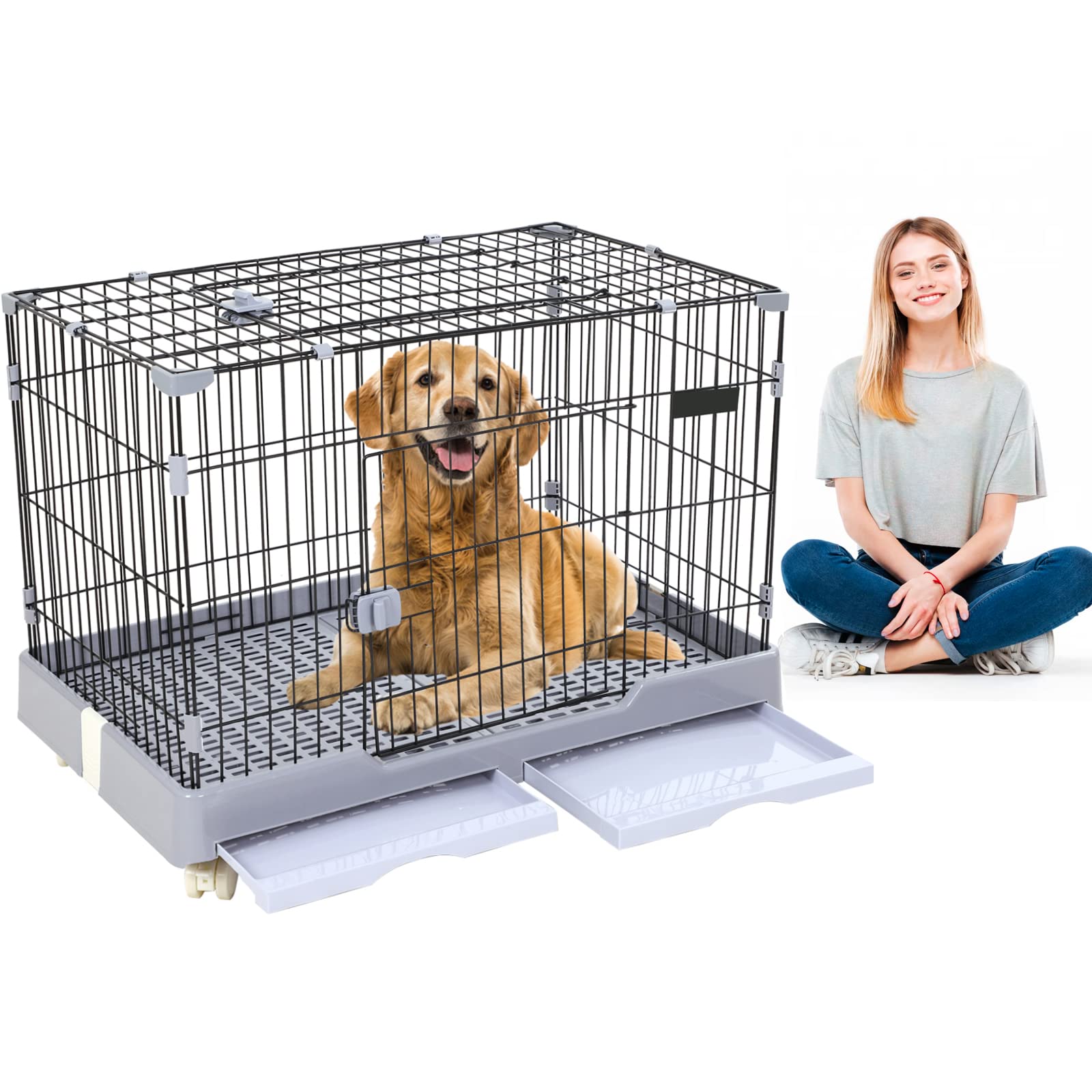Detachable Dog Crate, 39 inch Metal Wire Dog Cage Enclosure Kennel ...