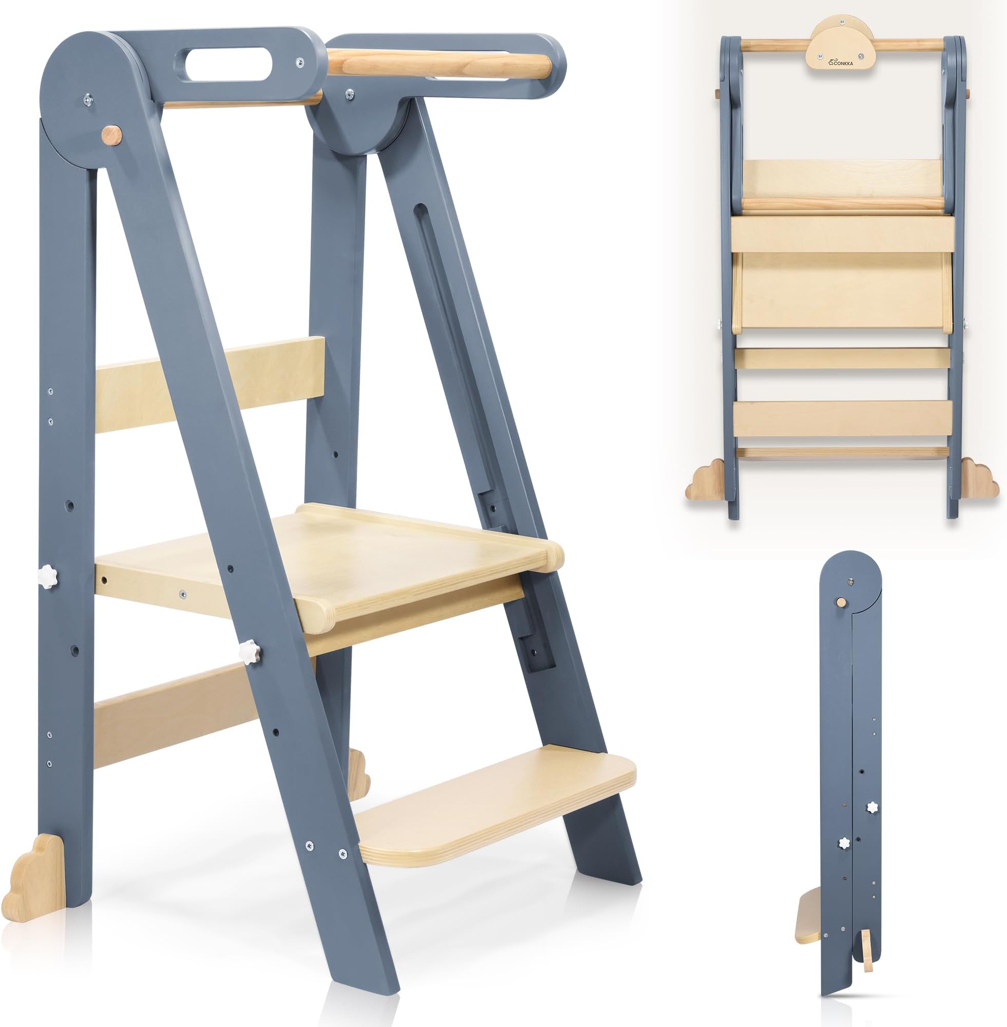 Amazon.com: Foldable Toddler Kitchen Stool Helper, Toddler Tower with 3 ...