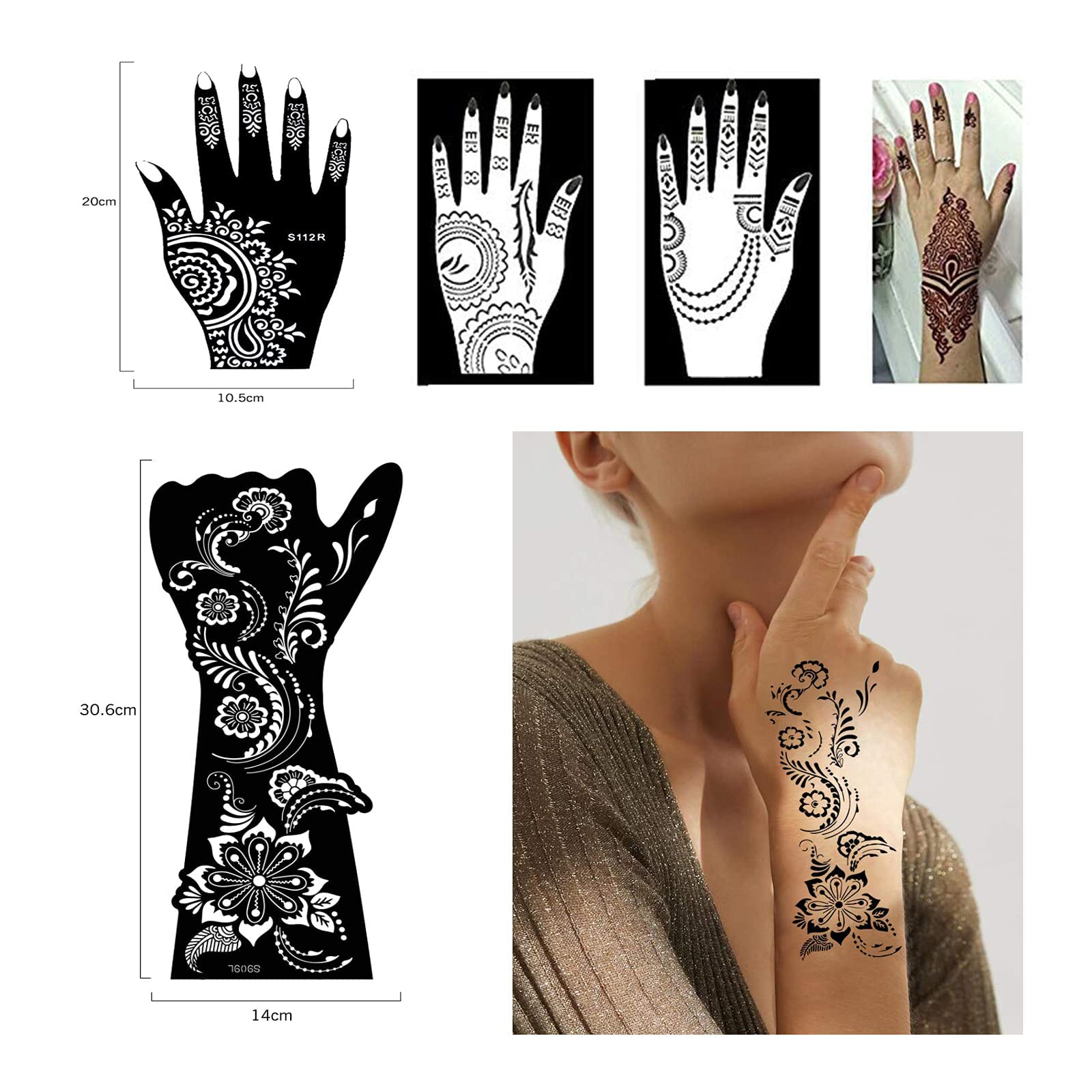 Large Henna Tattoo Stencils for Girls Woman Body Paint Indian Arabian ...