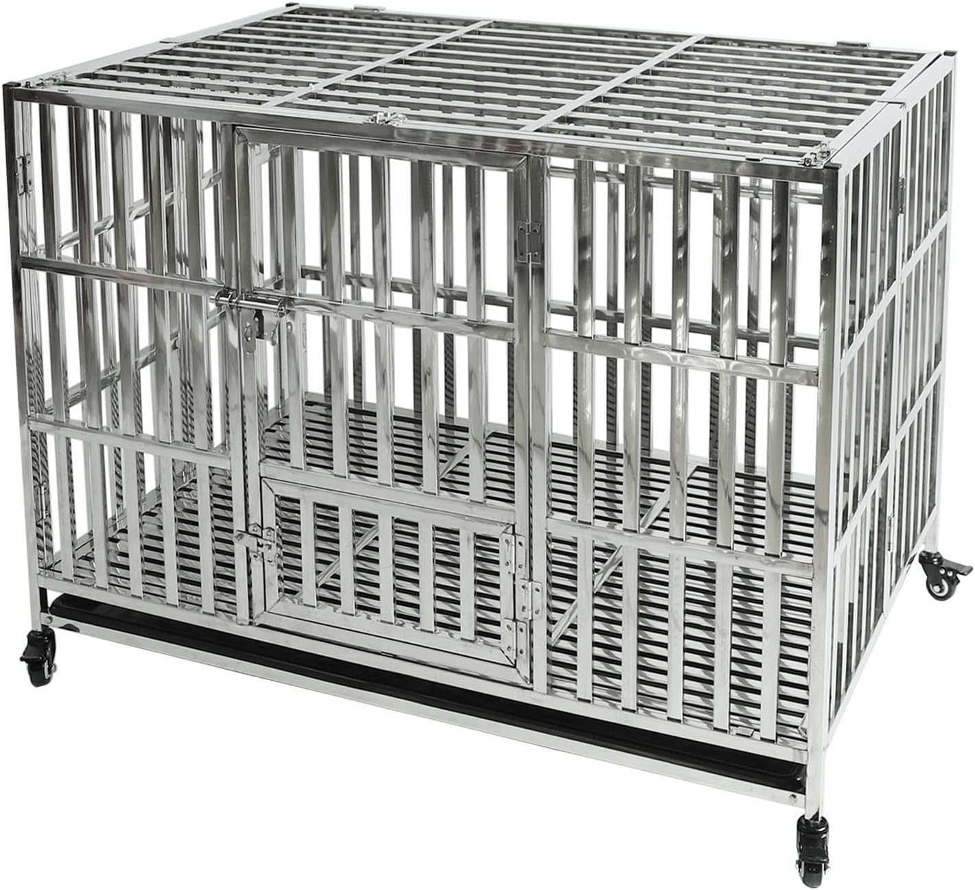 Amazon.com : FarLargo 47" Stackable Stainless Steel Dog Crate Heavy ...