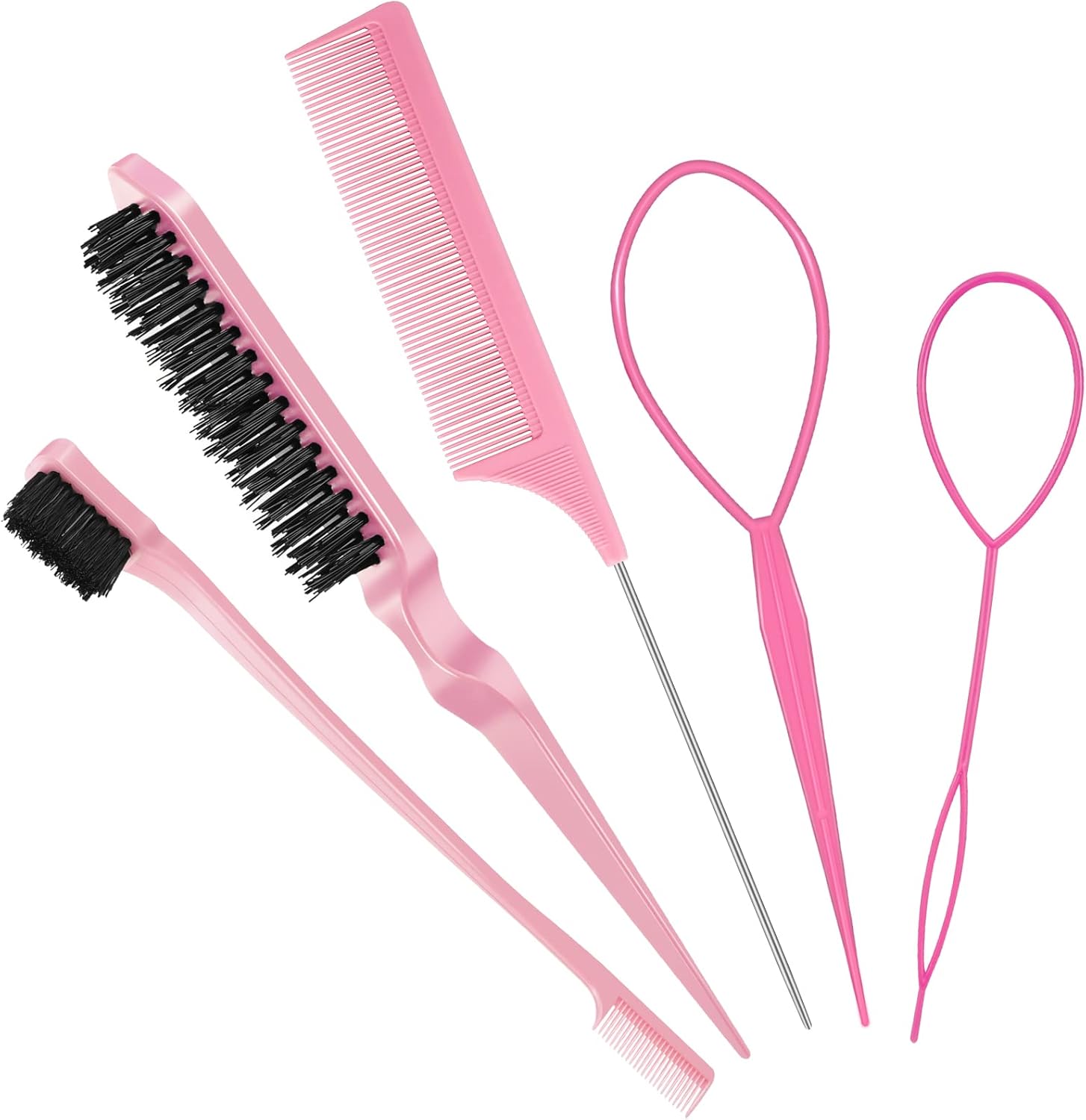 Fuyamp 5 In 1 Slick Brush Set Teasing Brush Set, Plastic Bristle Hair ...