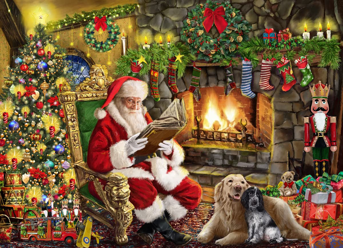 Amazon.com: Fireside Santa Jigsaw Puzzle 1000 Piece by Vermont ...