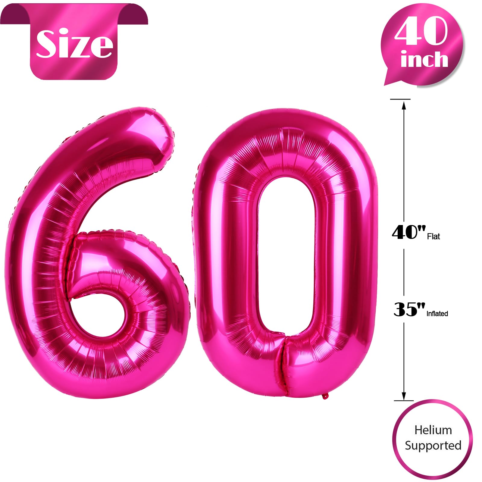 Snapklik.com : Hot Pink Number 60 Balloon 40 Inch, 60 Number Balloons ...