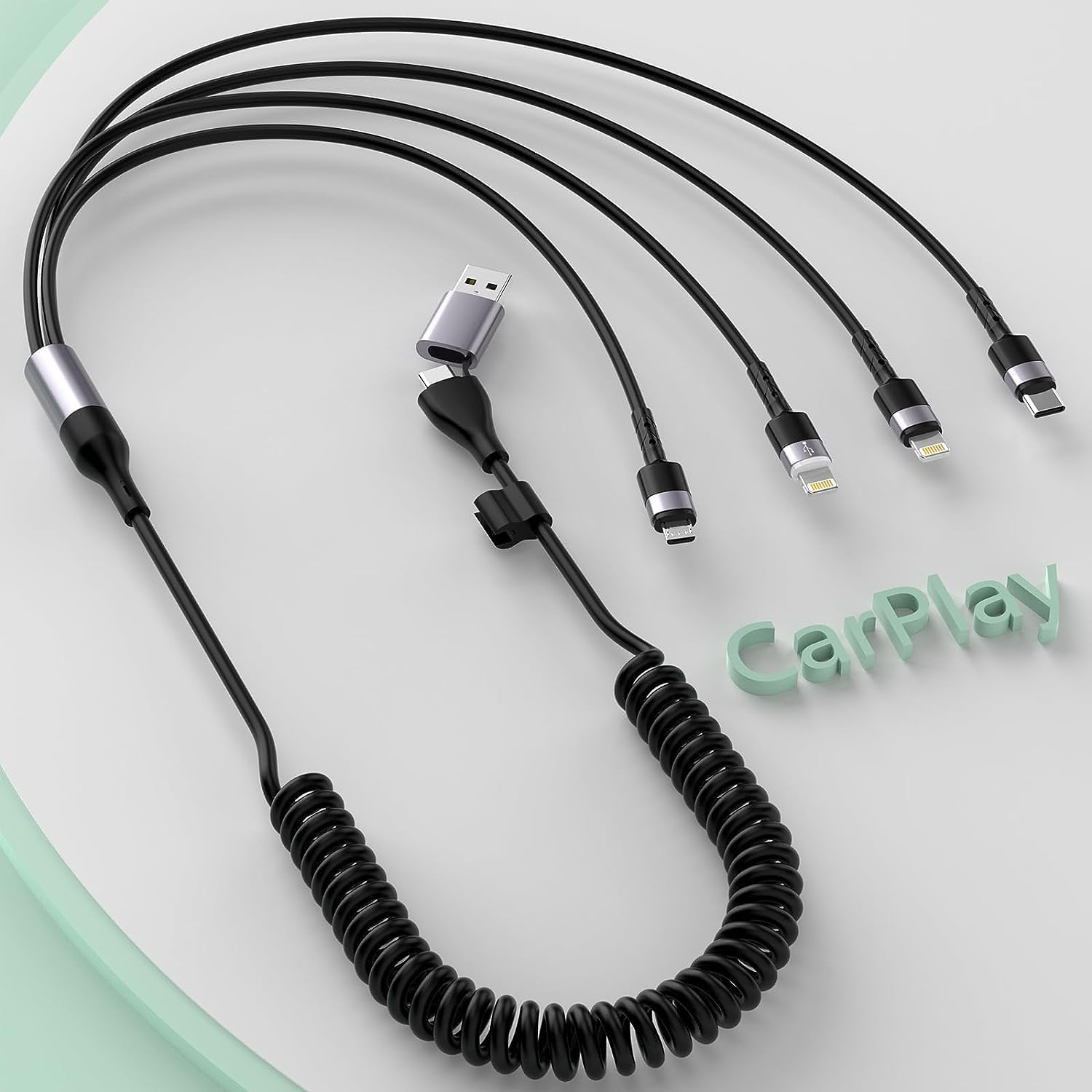 Amazon.co.jp: Multi 6-in-1 USB A/C Universal Coiled iPhone Charging ...