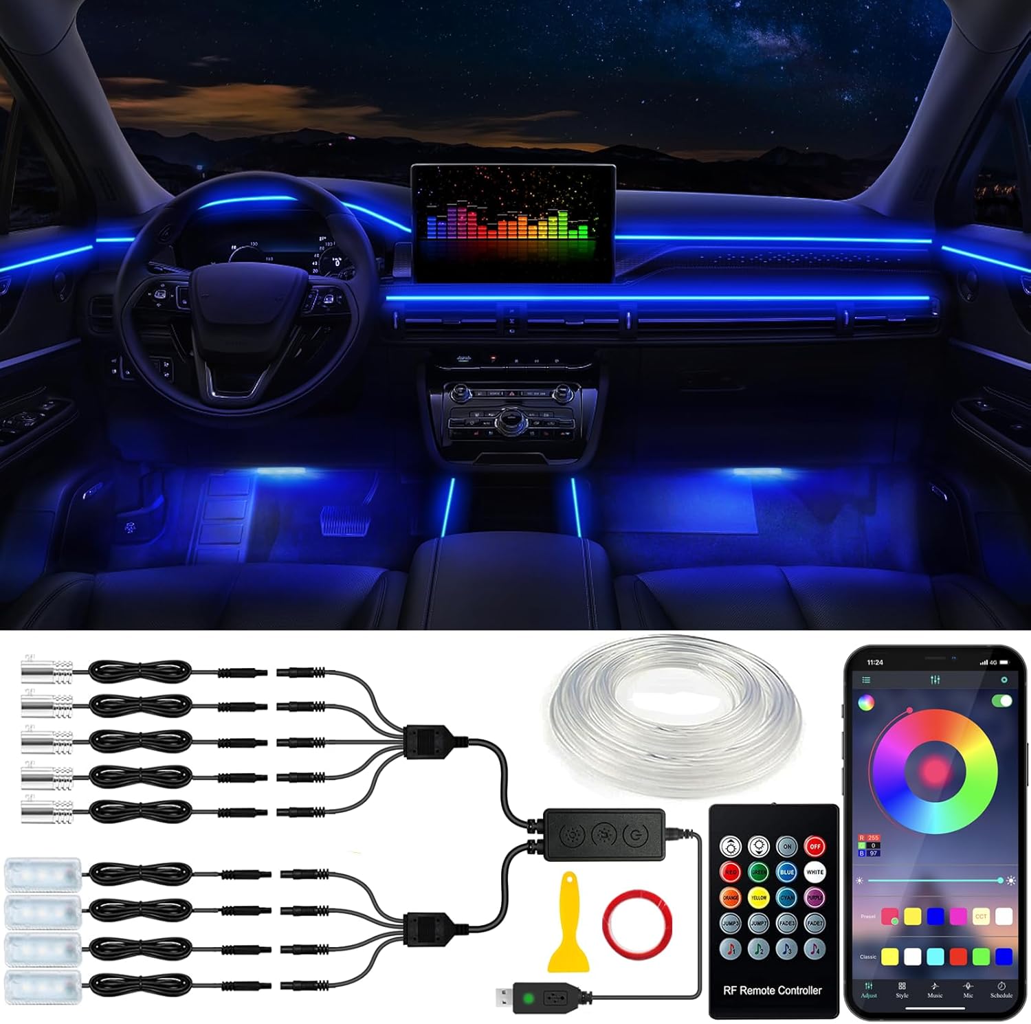 Amazon.com: Jushope Car LED Lights, Interior Car Lights with Wireless ...